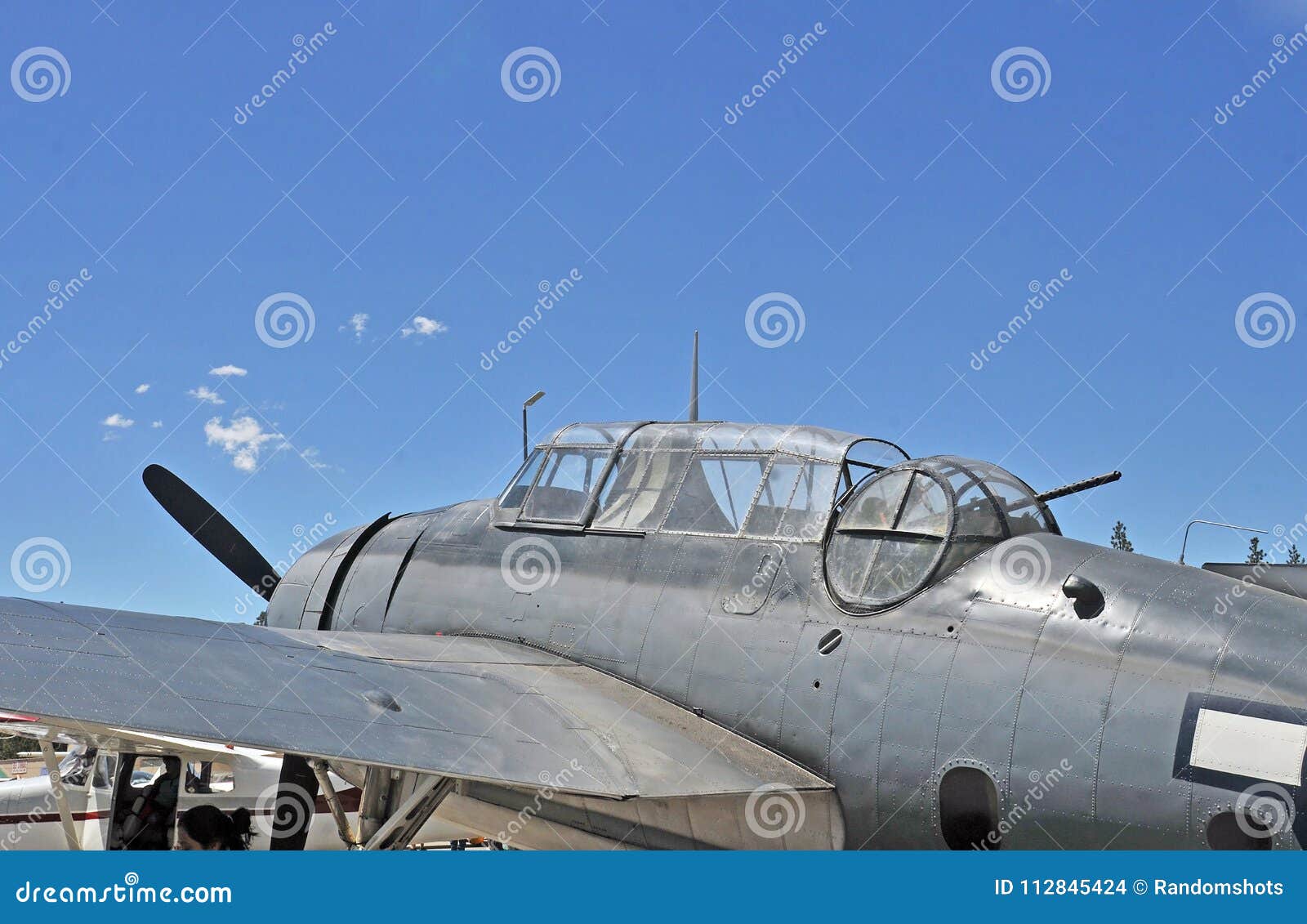 Rear Gun Turret On British Second World War Lancaster Bomber. Sky ...