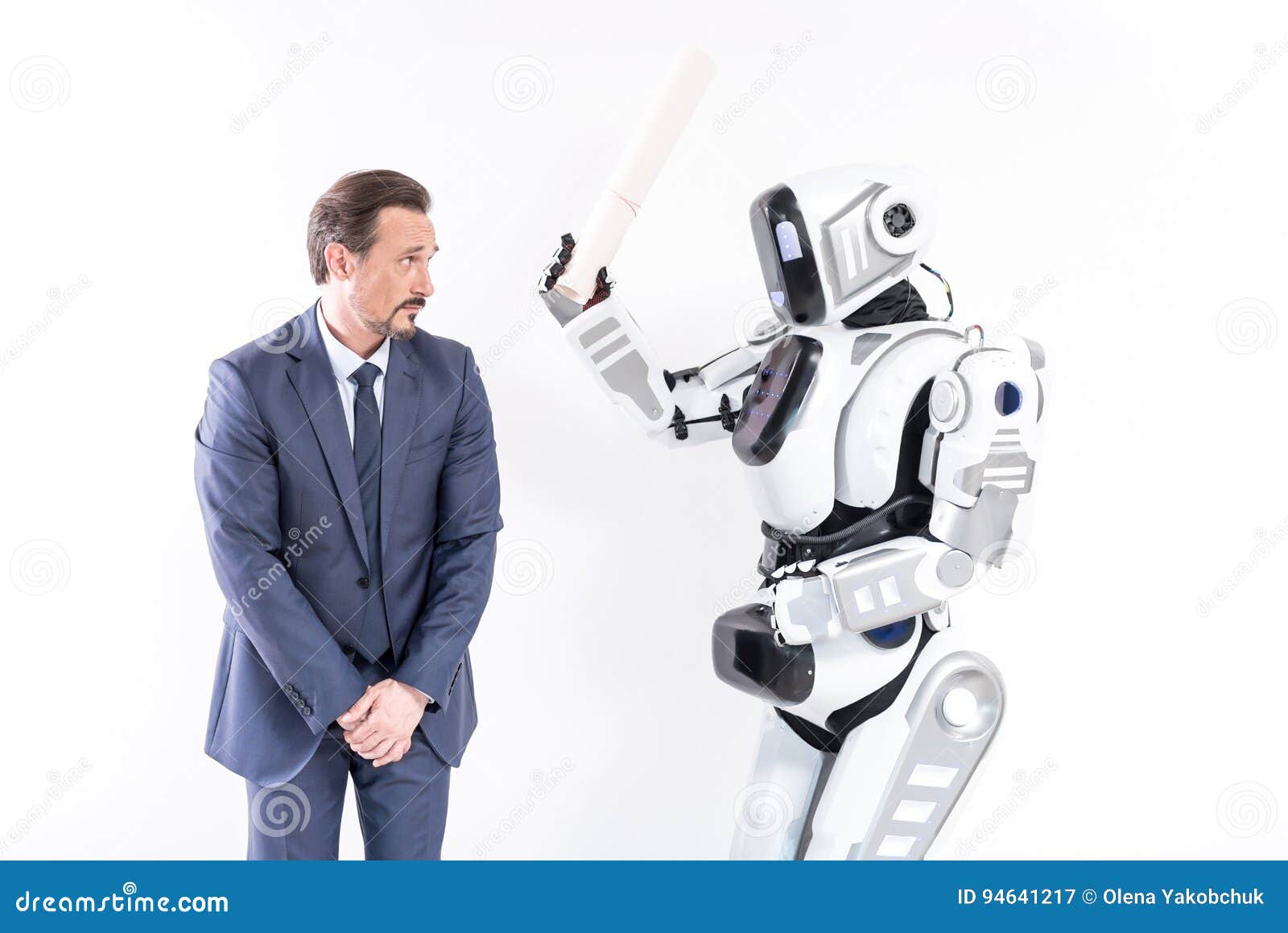 Grumpy Android is Threatening Adult Employee Stock Image - Image of ...