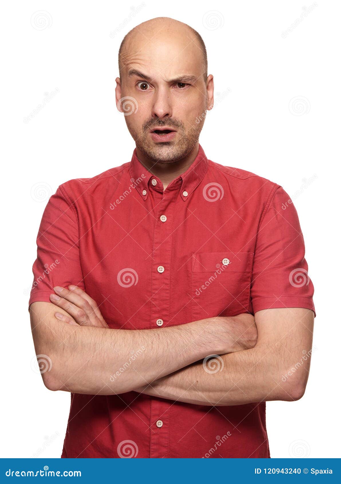 Grumpy Bald Man Looking at Camera Stock Photo - Image of white, casual ...