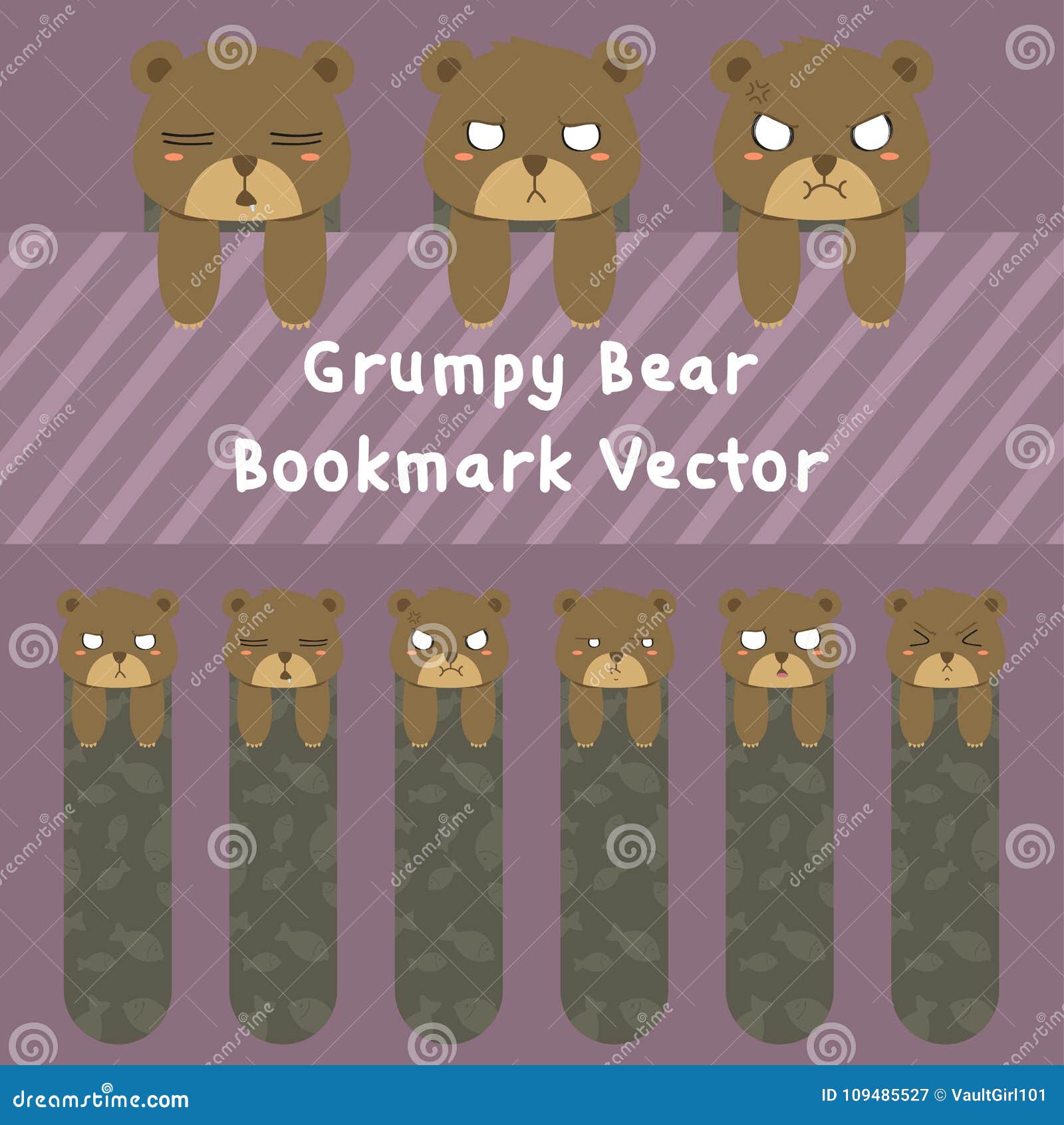 Grumpy Bear Bookmark Vector Set Stock Vector - Illustration of design ...