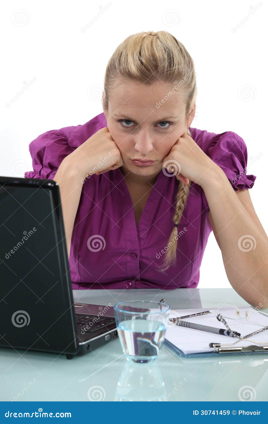 Grumpy blond office worker stock image. Image of dissatisfied - 30741459