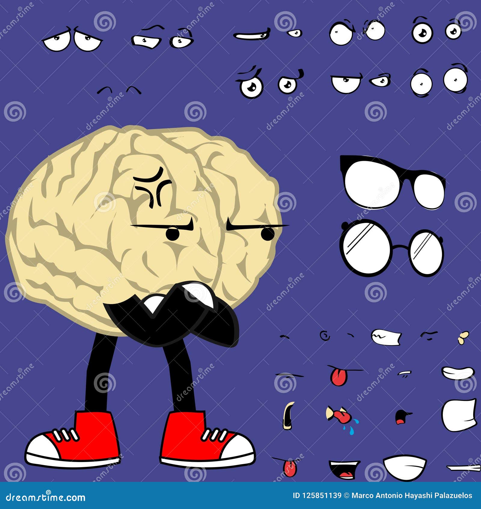 Grumpy Brain Cartoon Hipster Style Expressions Set Stock Vector ...