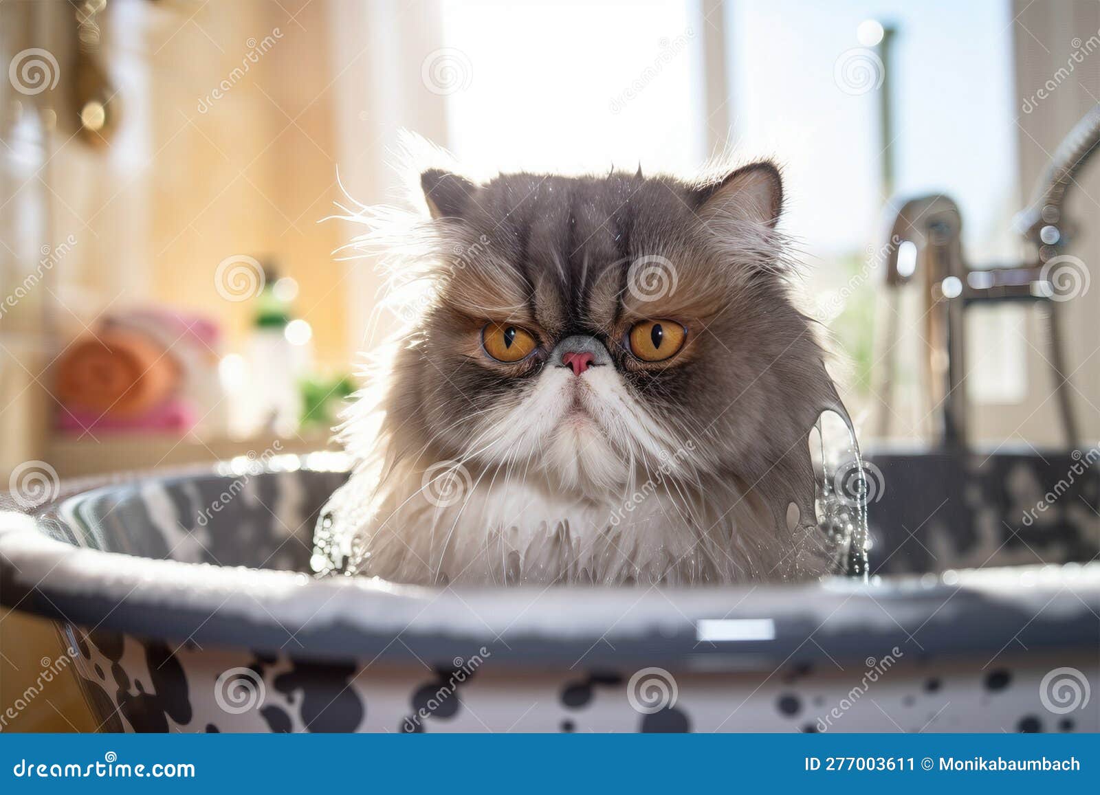 Grumpy Cat Being Washed in Basin. Generative AI Stock Illustration ...