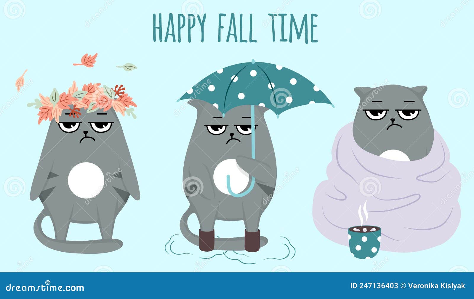 Grumpy Cat Fall Set. Happy Autumn Stock Illustration - Illustration of ...