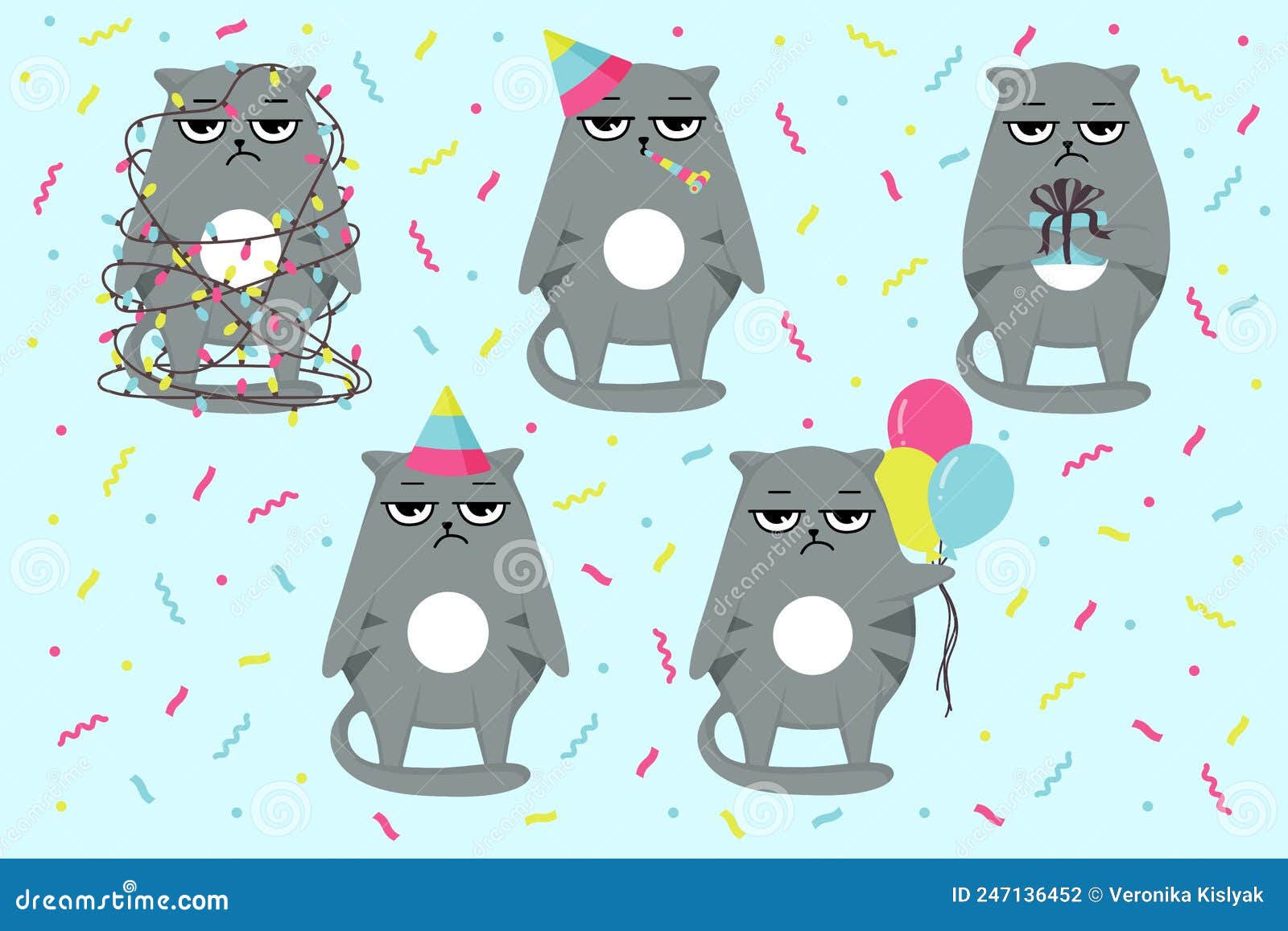 Grumpy Cat Tangled Christmas Lights. Greeting Card Cartoon Vector ...