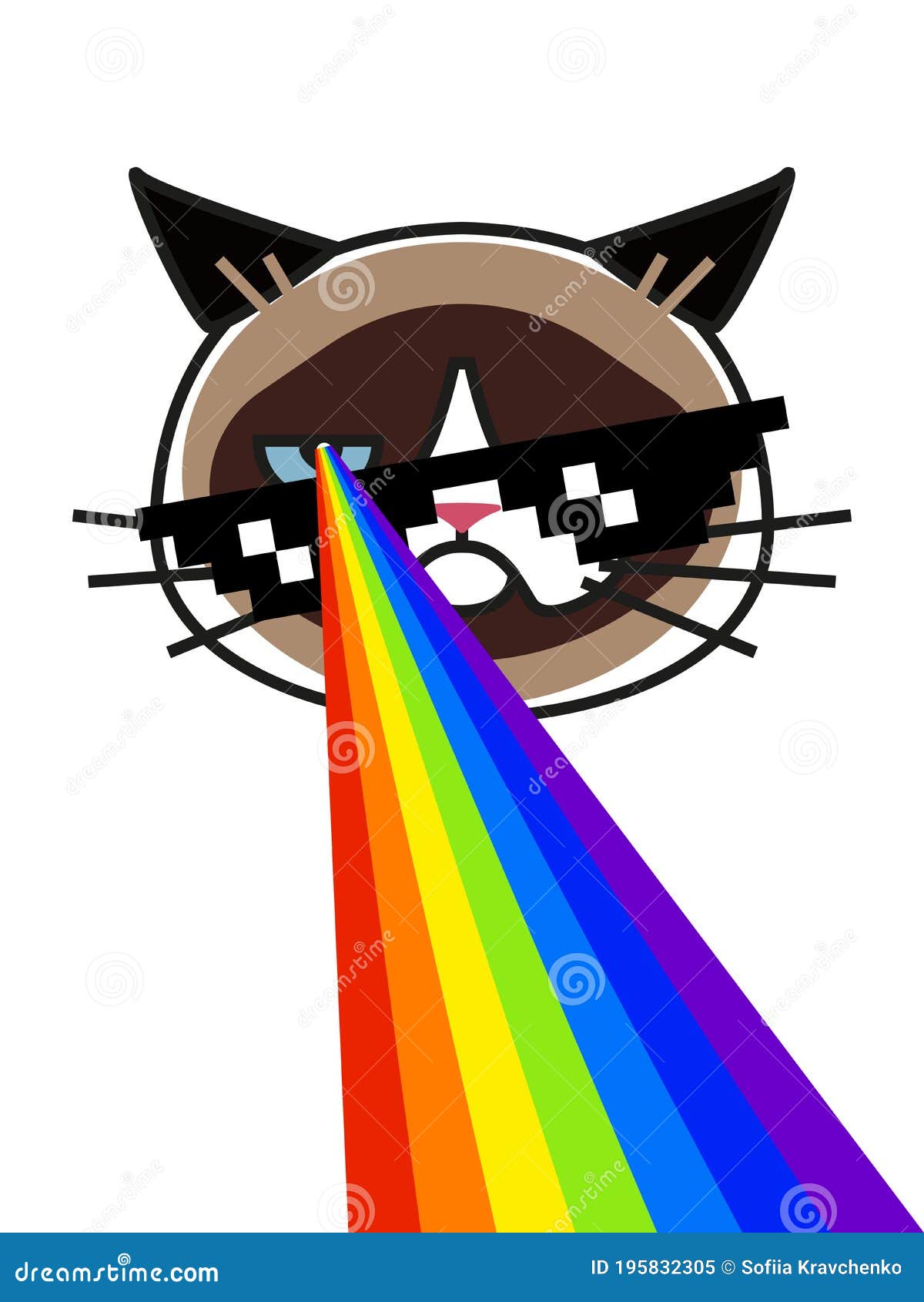 Grumpy Cat in Pixel Glasses with Rainbow Lasers Stock Vector ...