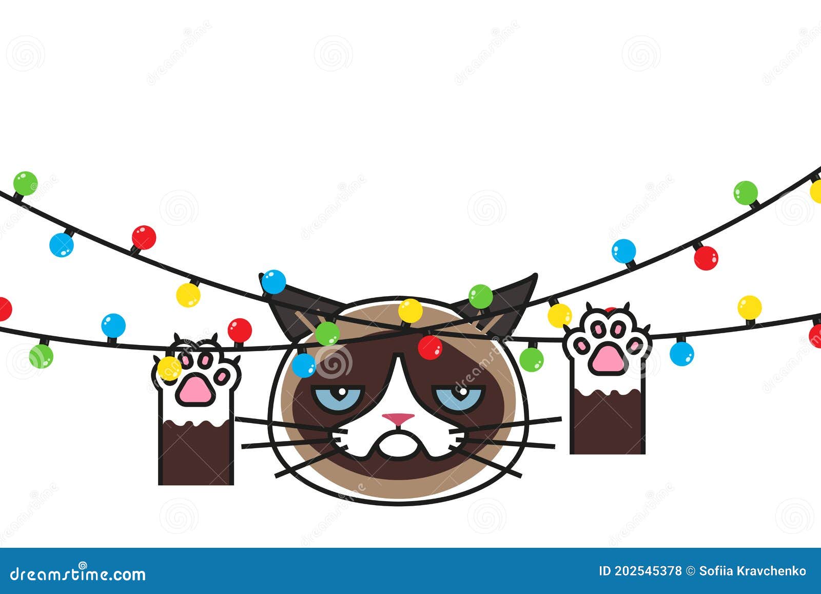 Grumpy Cat Surrounded by Christmas Lights on White Stock Vector ...