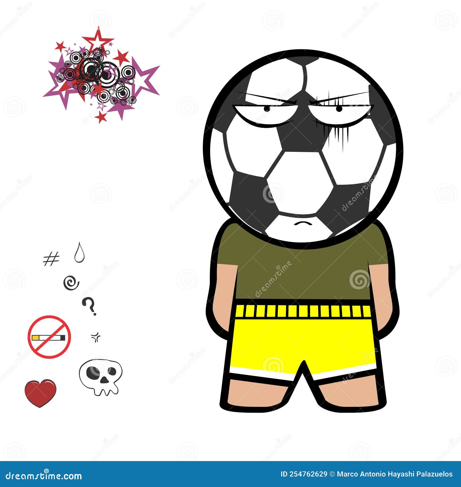 Grumpy Chibi Kid Soccer Ball Head Character Cartoon Stock Vector ...