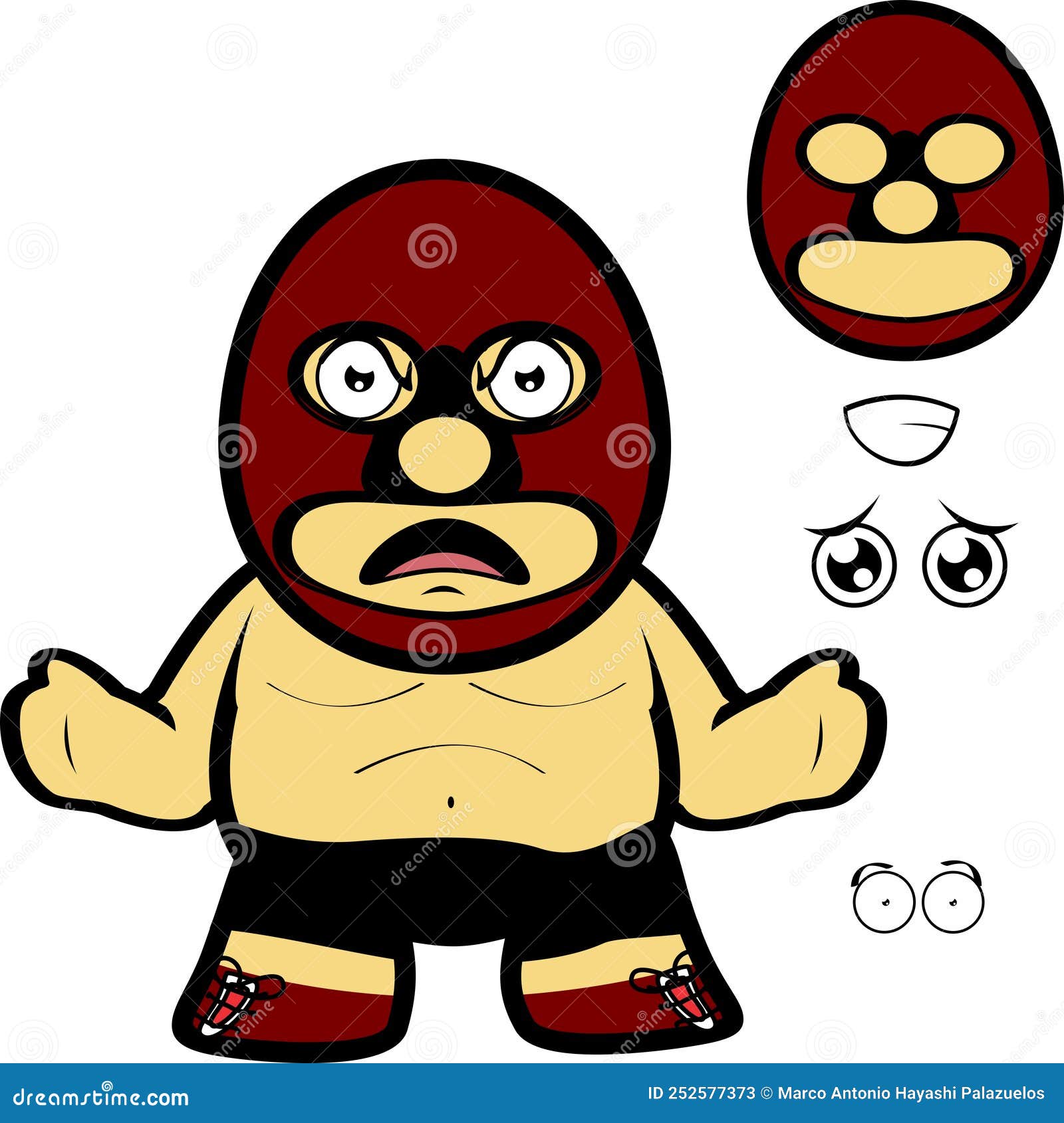 Grumpy Chibi Mexican Wrestler Cartoon Expressions Pack Stock Vector ...