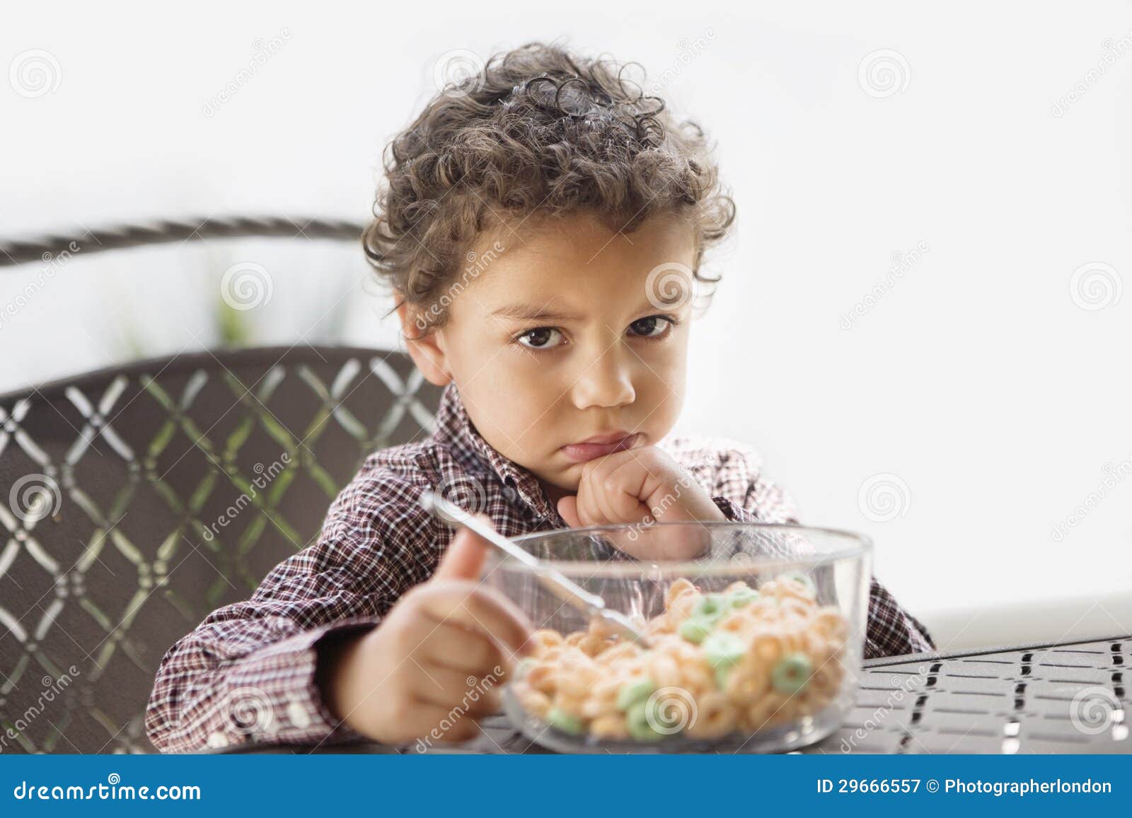 Grumpy Child Disappointed with His Breakfast Stock Image - Image of ...