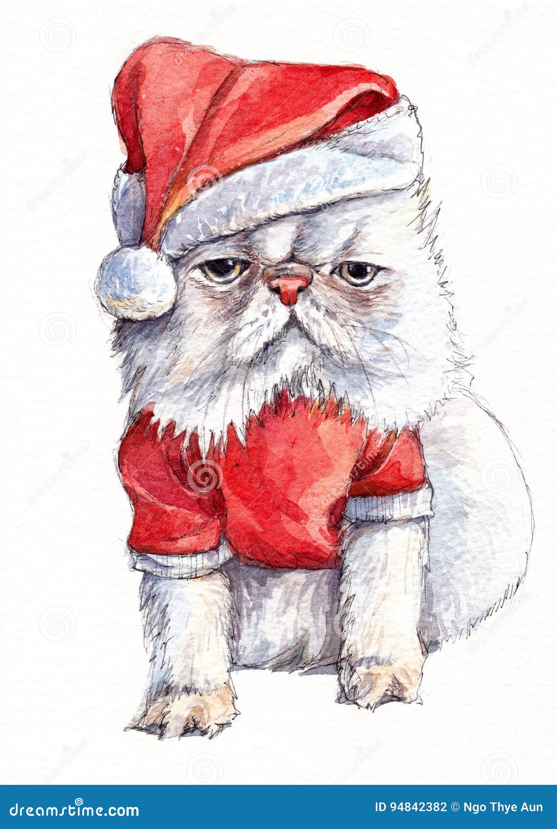 Grumpy Christmas cat stock illustration. Illustration of grumpy - 94842382