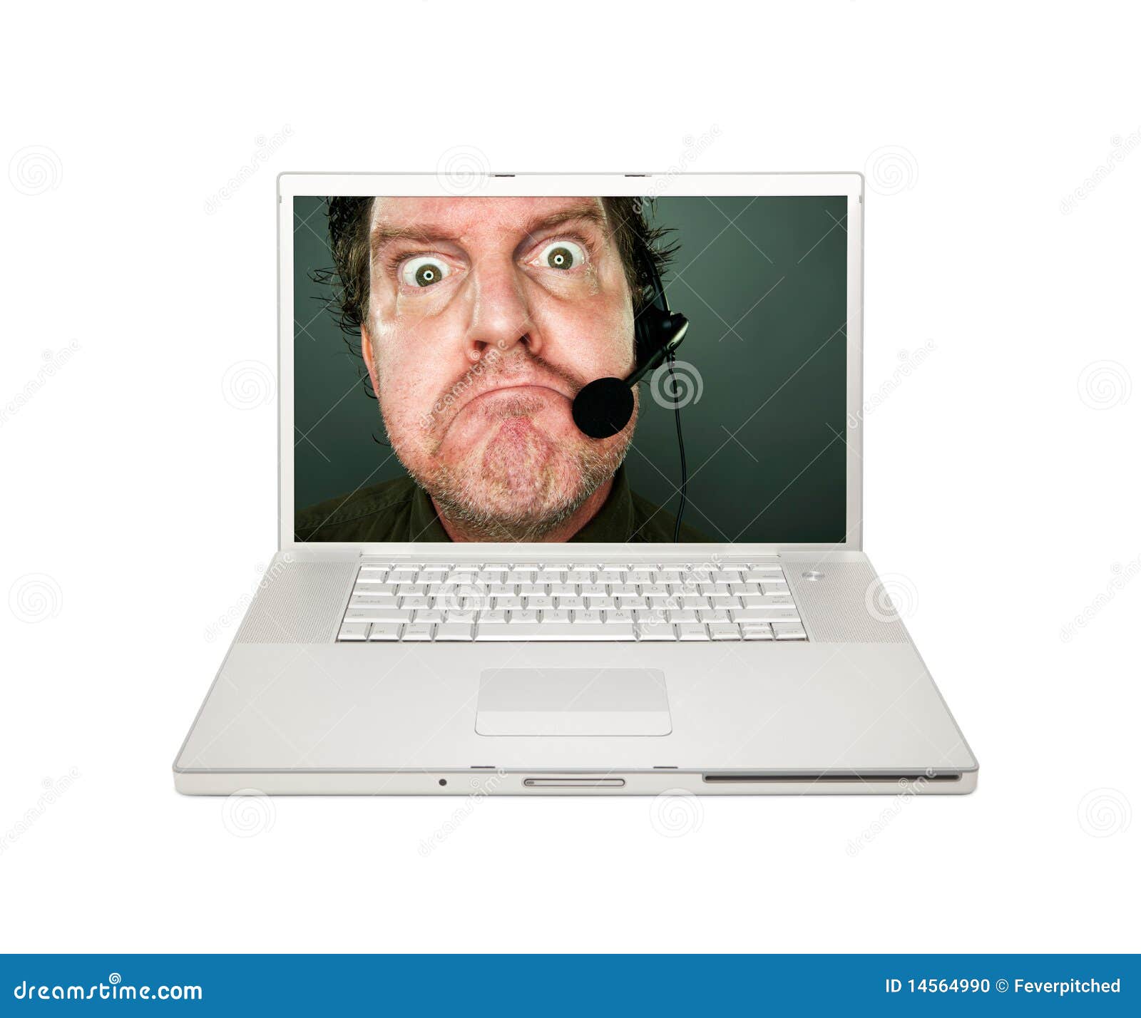 Grumpy Customer Service Man on Laptop Screen Stock Photo - Image of ...