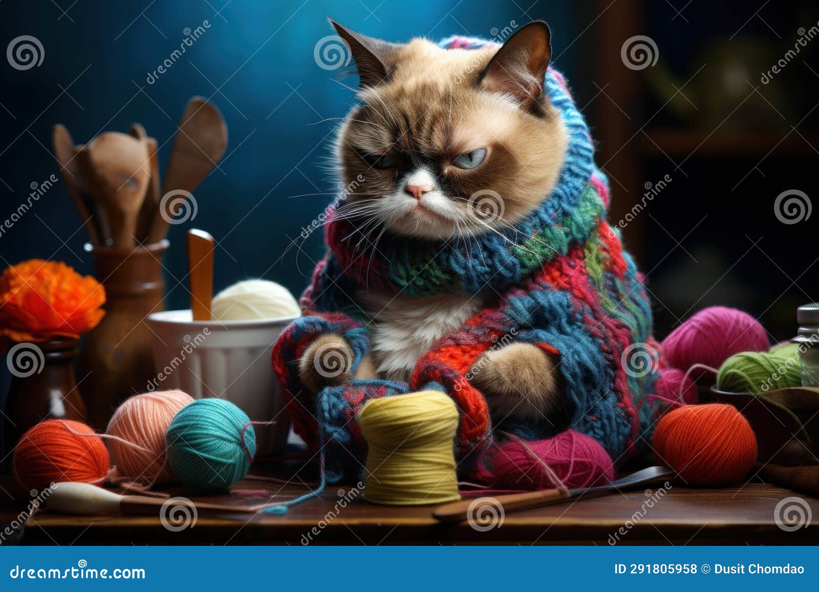 Grumpy Faced Cat Gets Dressed by Owner. Generative AI Stock Photo ...