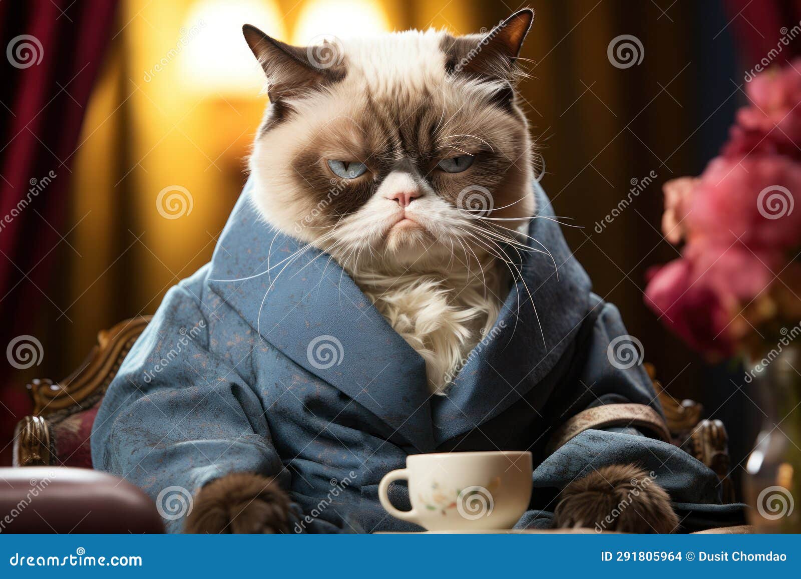 Grumpy Faced Cat Gets Dressed by Owner. Generative AI Stock Photo ...