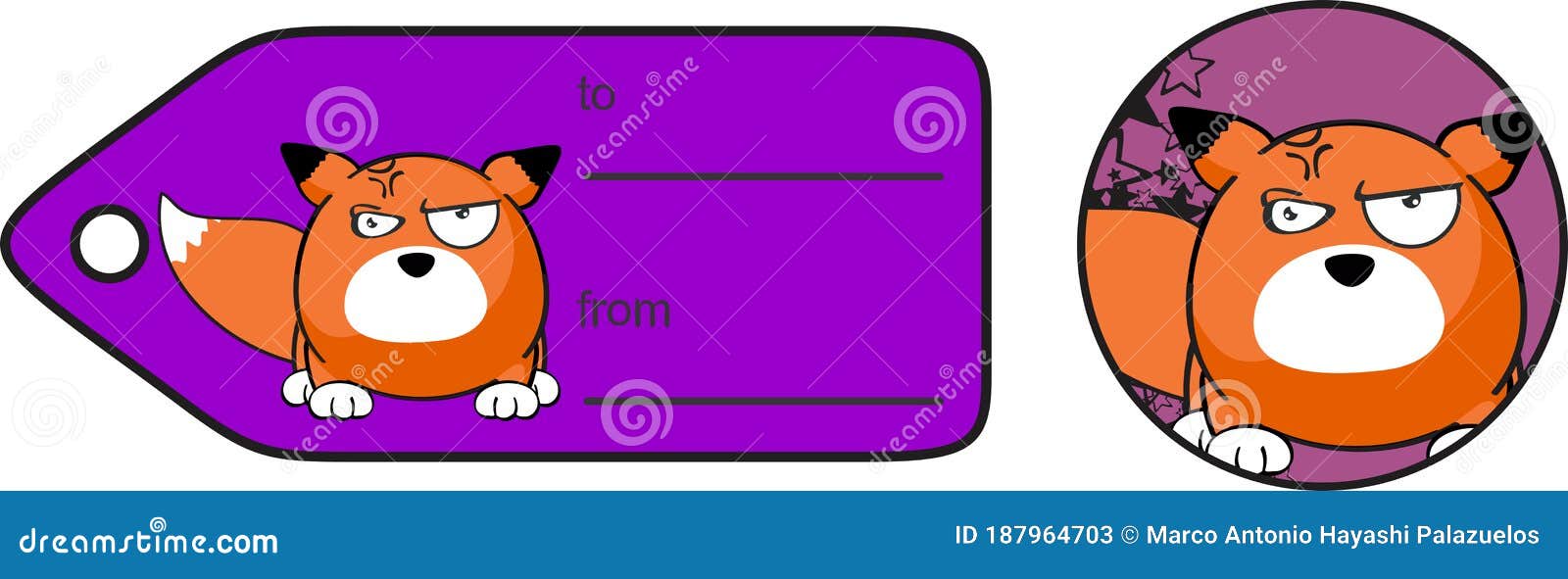 Grumpy Fox Ball Style Cartoon Gift Card Sticker Set Stock Vector ...
