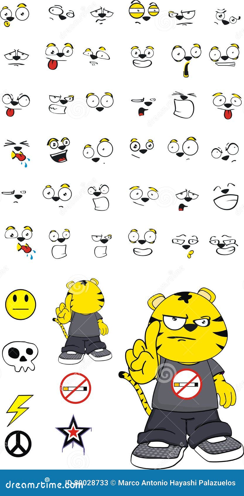 Grumpy Kid Tiger Cartoon Expressions Set | CartoonDealer.com #89028733