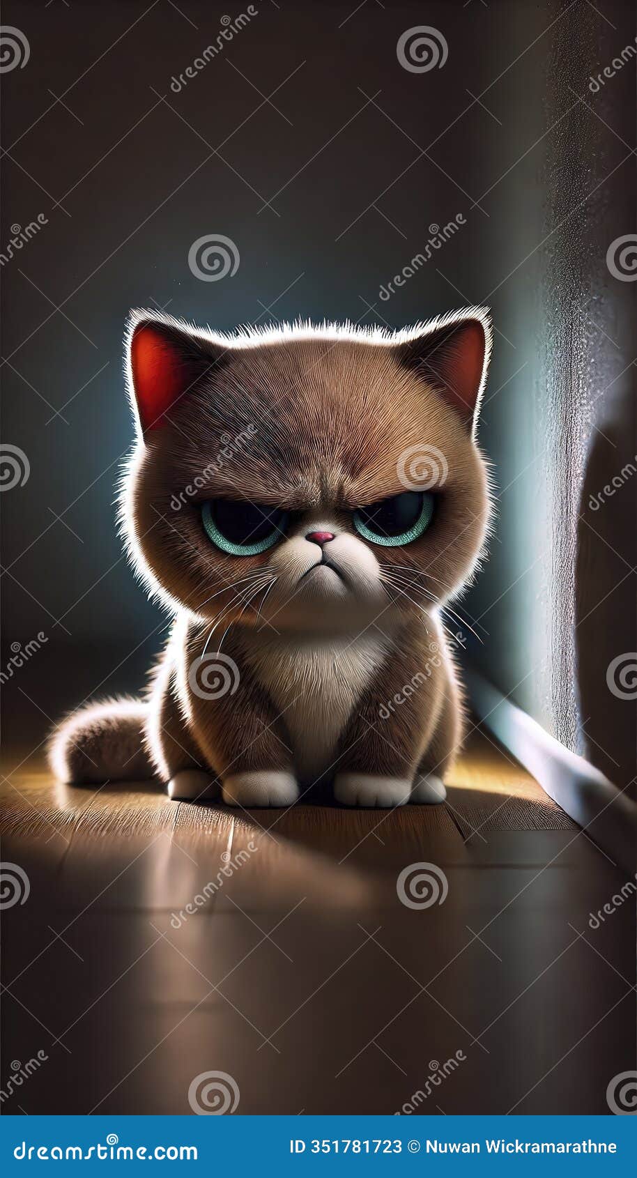 Grumpy Kitty Stands Defiantly Against a Wall in a Playful Pose Stock ...