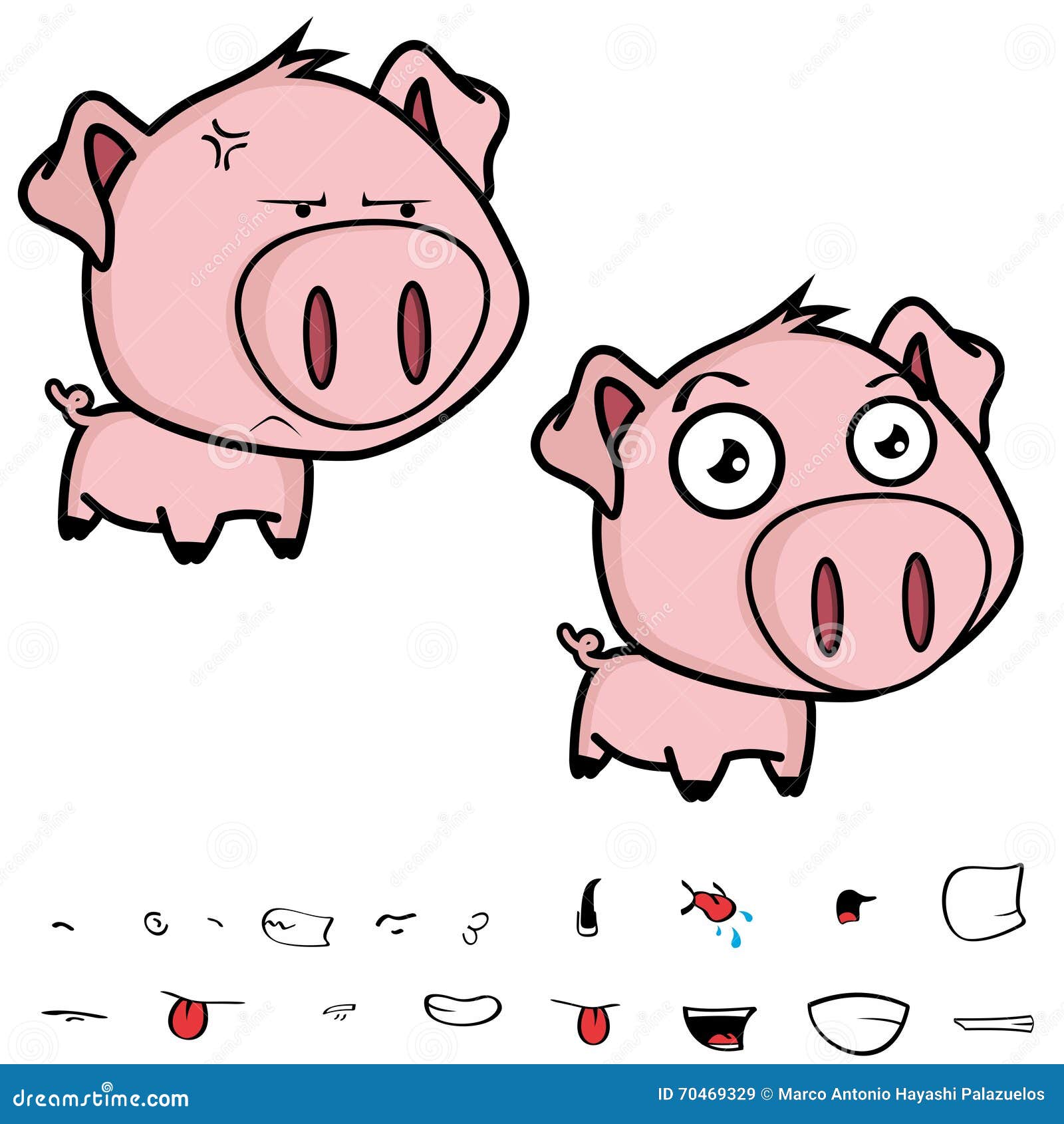 Grumpy Little Big Head Pig Cartoon Expression Set Stock Vector ...
