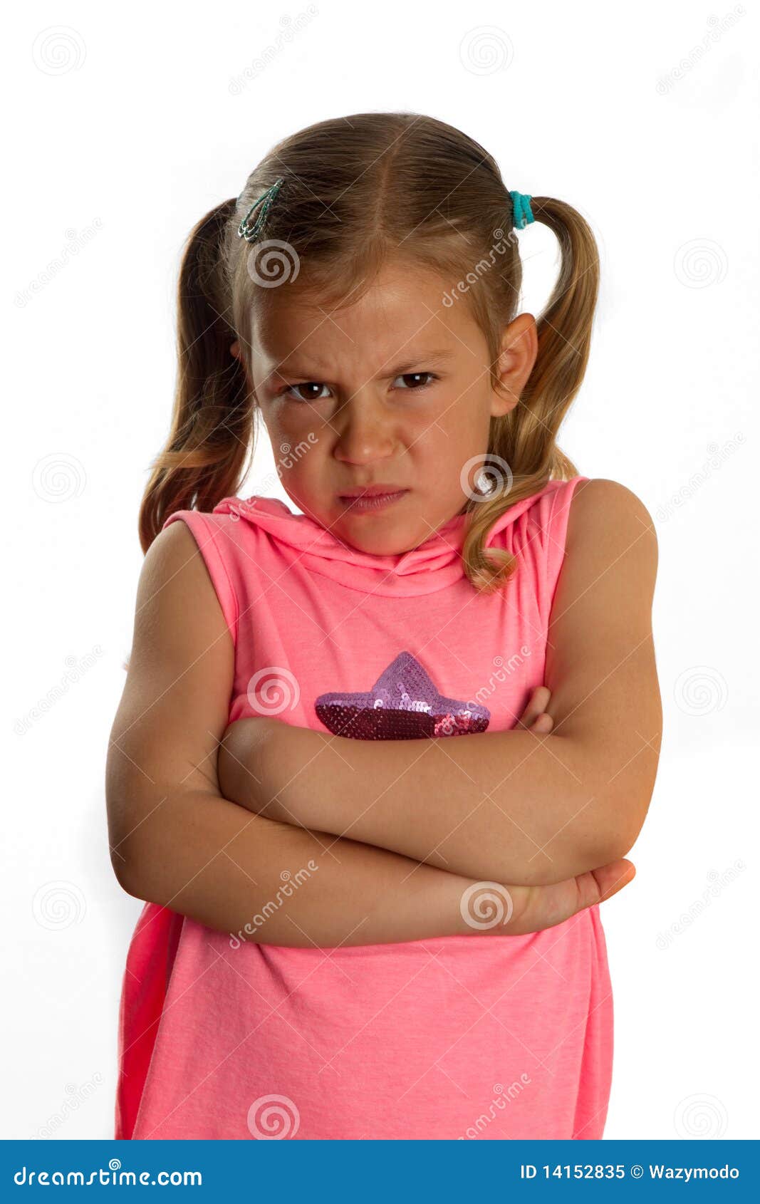 Grumpy little girl stock image. Image of pink, folded - 14152835