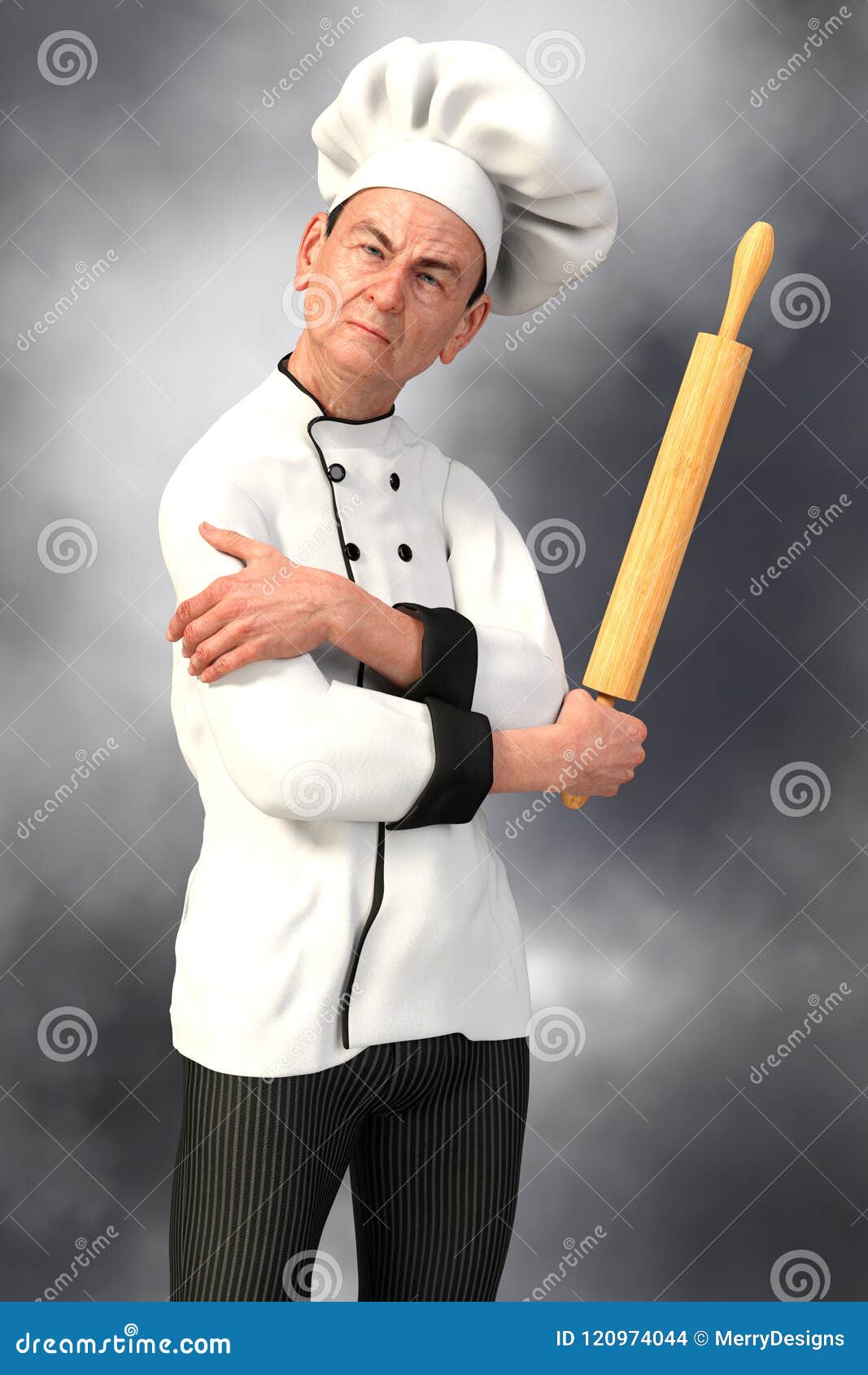 Grumpy Looking Chef Holding a Rolling Pin Close Up Stock Illustration ...