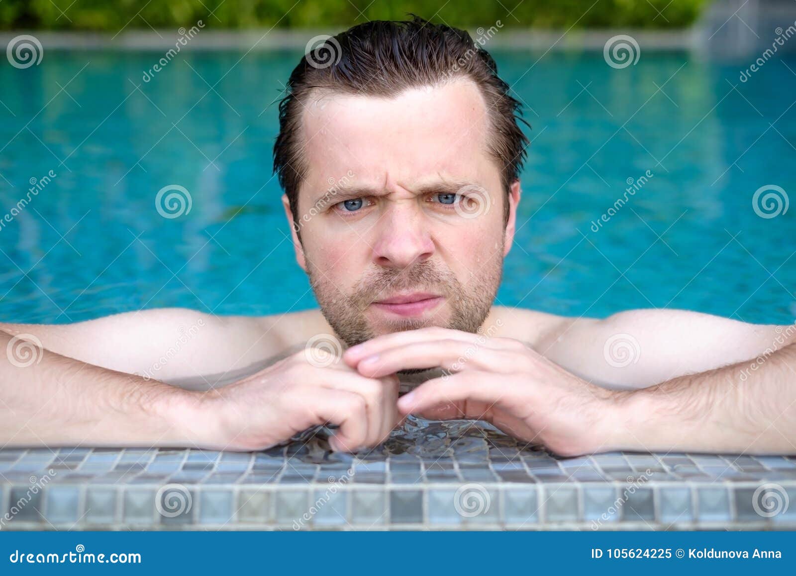 Grumpy Man Rest in Swimming Pool. Stock Image - Image of mouth, grumpy ...