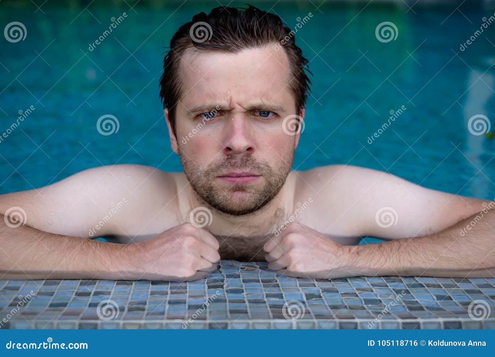 Grumpy Man Rest in Swimming Pool. Stock Photo - Image of irritated ...