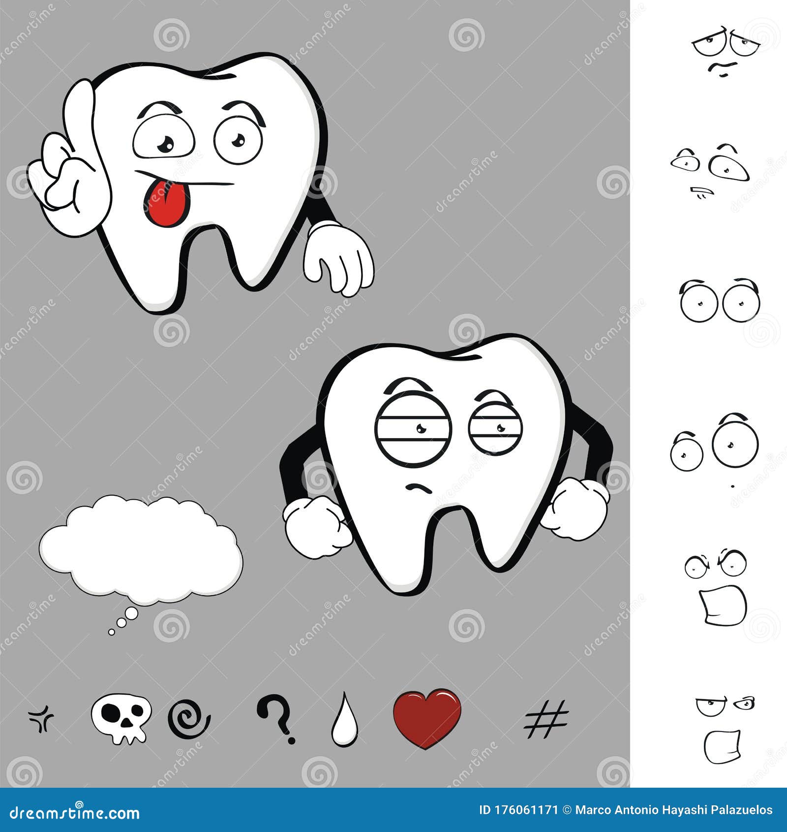 Grumpy Molar Tooth Cartoon Expression Collection Set Stock Vector ...