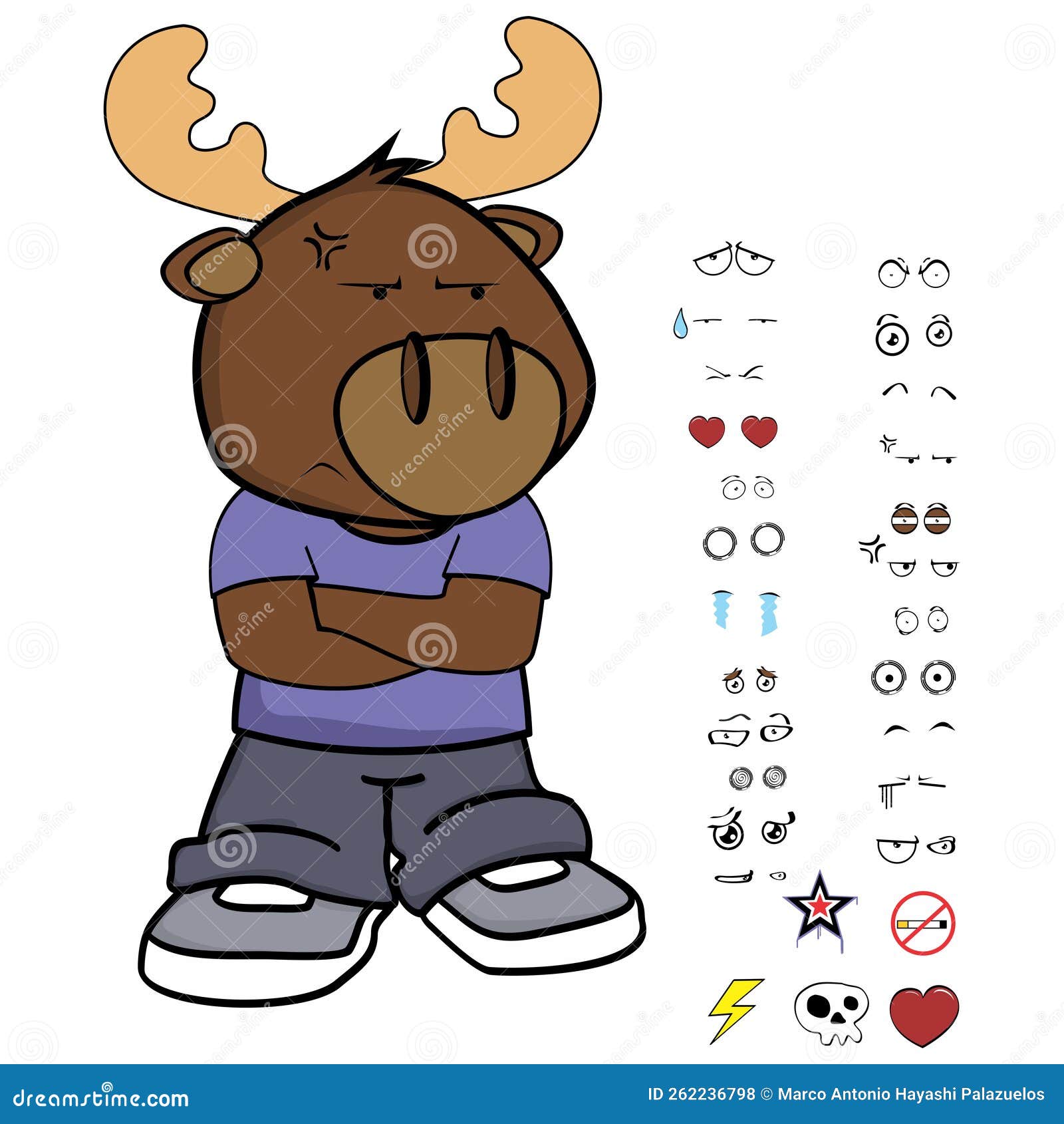 Grumpy Moose Kid Character Cartoon Expressions Set in Vector Format ...