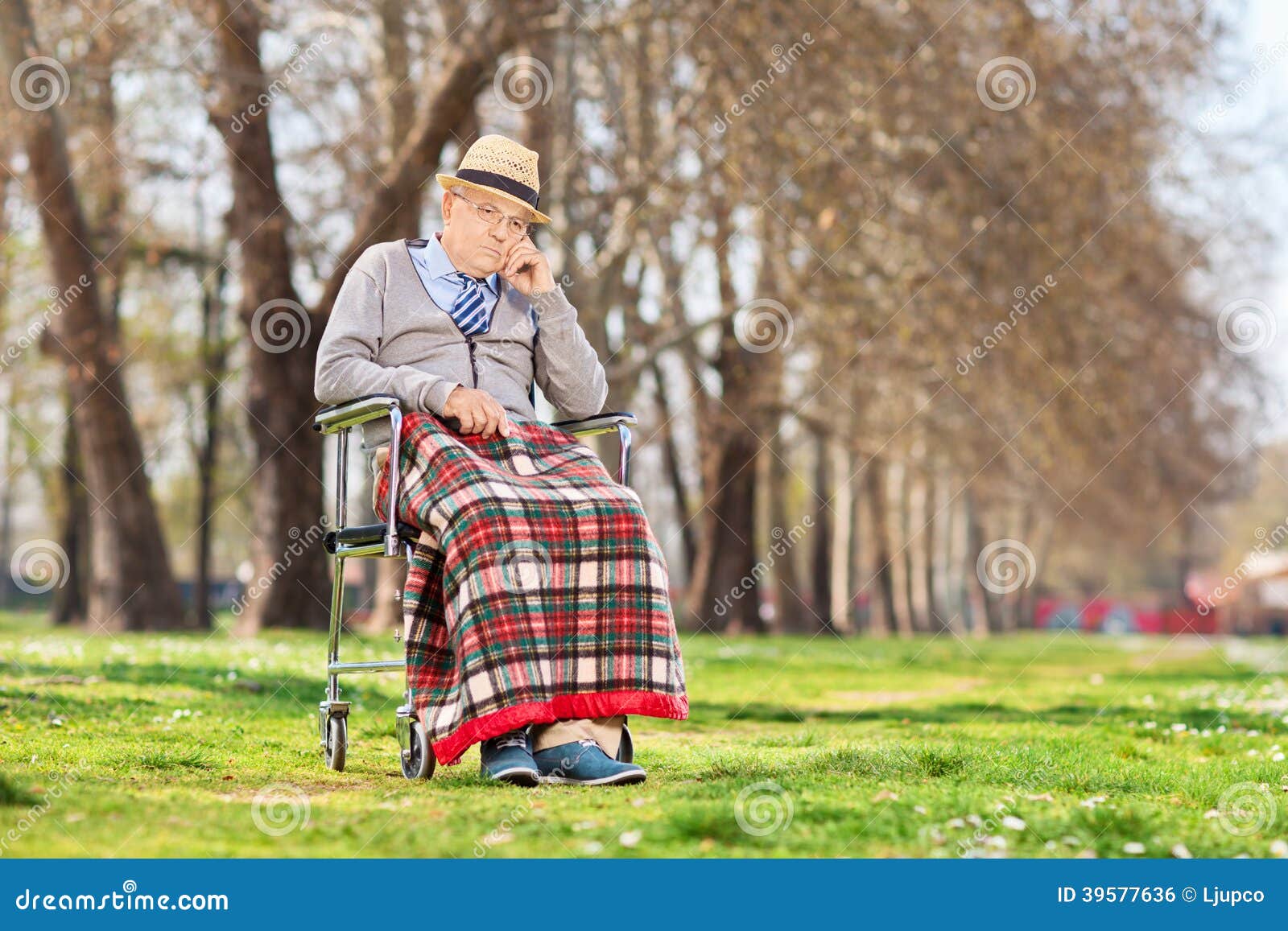 Grumpy Old Man Sitting in a Wheelchair in Park Stock Photo - Image of ...