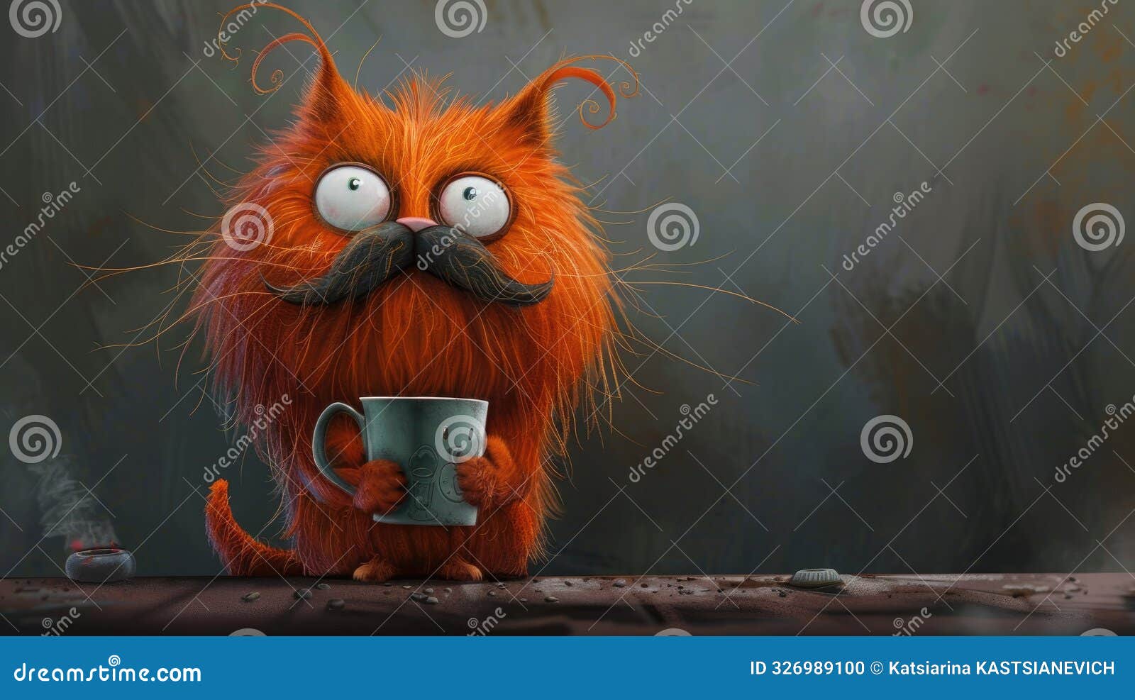 Grumpy Orange Cartoon Cat with Coffee, for Humorous or Cute Content ...