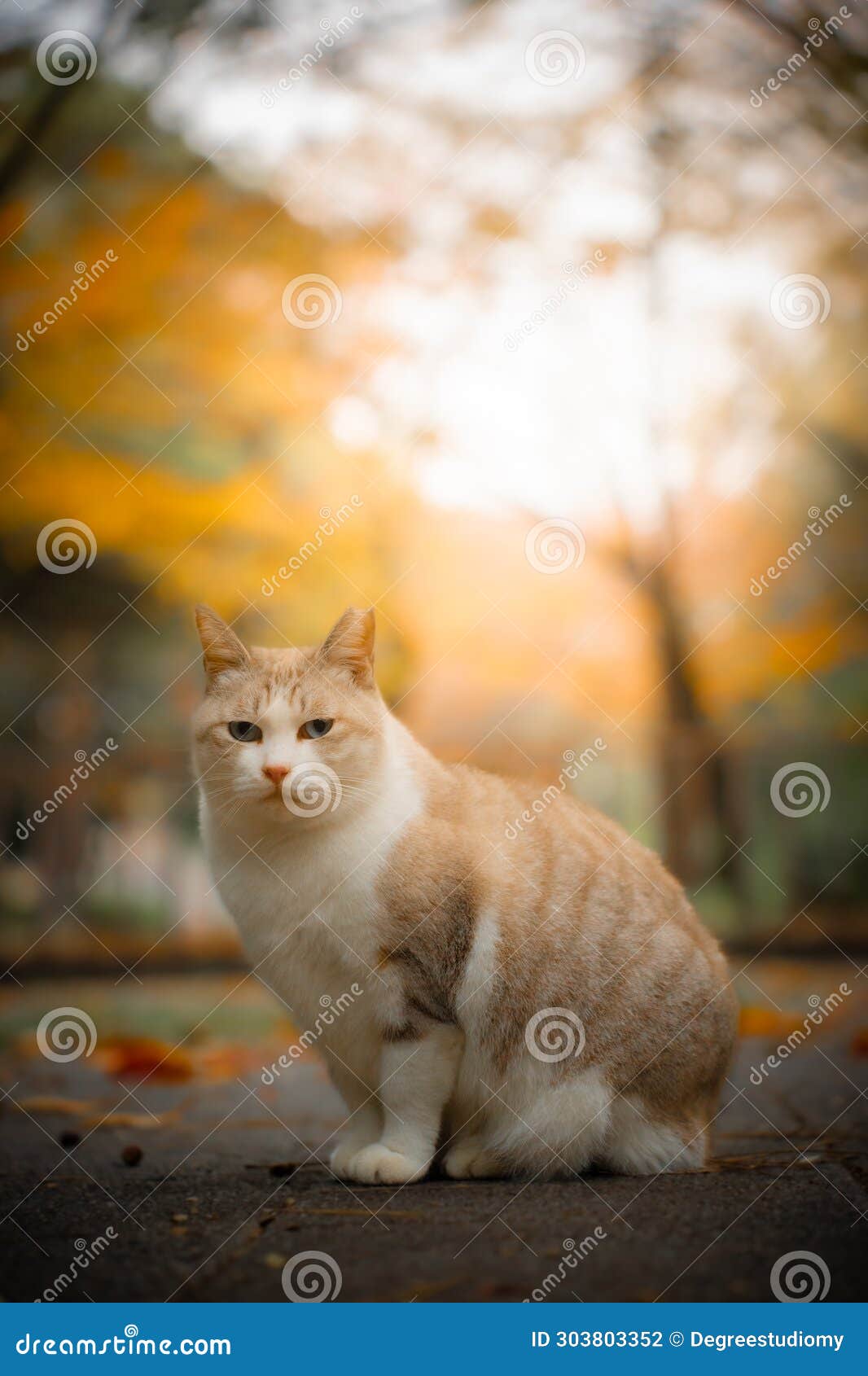 Grumpy Orange Cat Looking at the Camera in the Park. Autumn Season ...