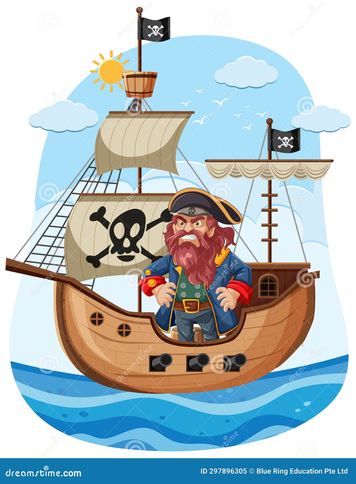Grumpy Pirate on Ship at Sea Stock Vector - Illustration of angry ...