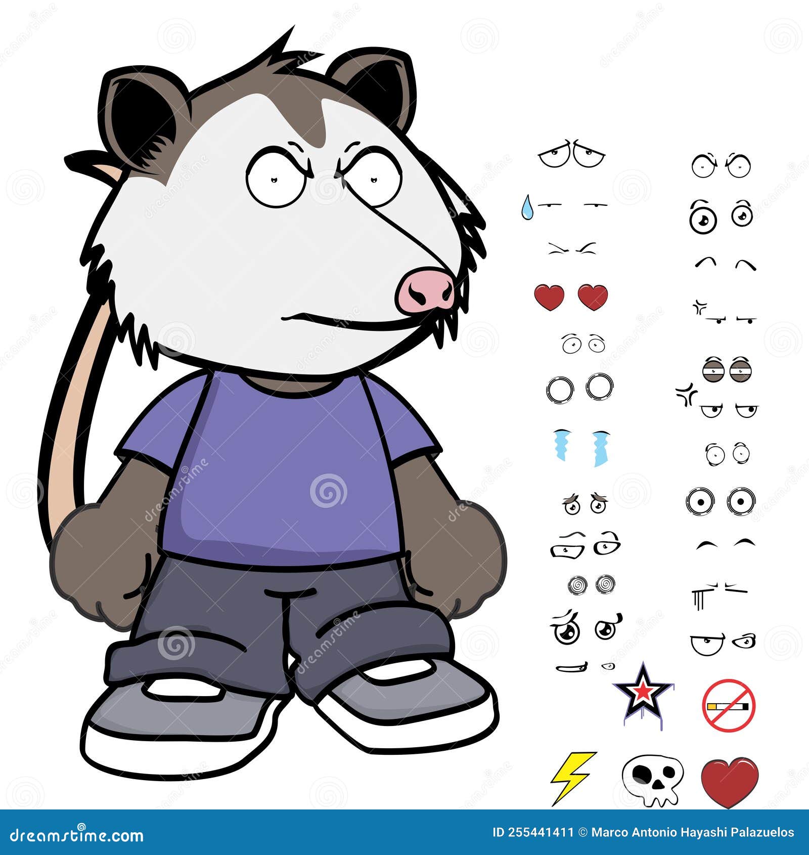 Grumpy Possum Character Cartoon Kawaii Set Stock Vector - Illustration ...