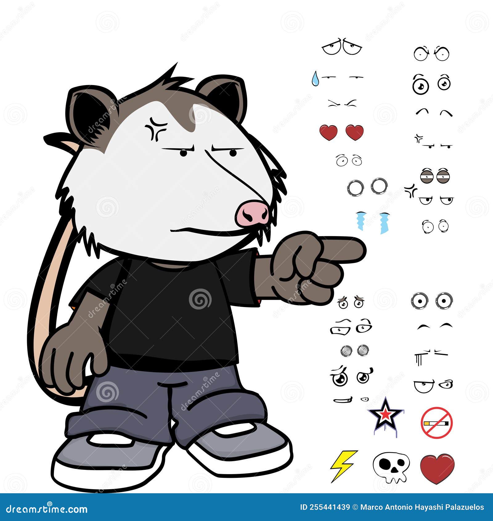 Grumpy Possum Character Cartoon Kawaii Expressions Set Stock Vector ...