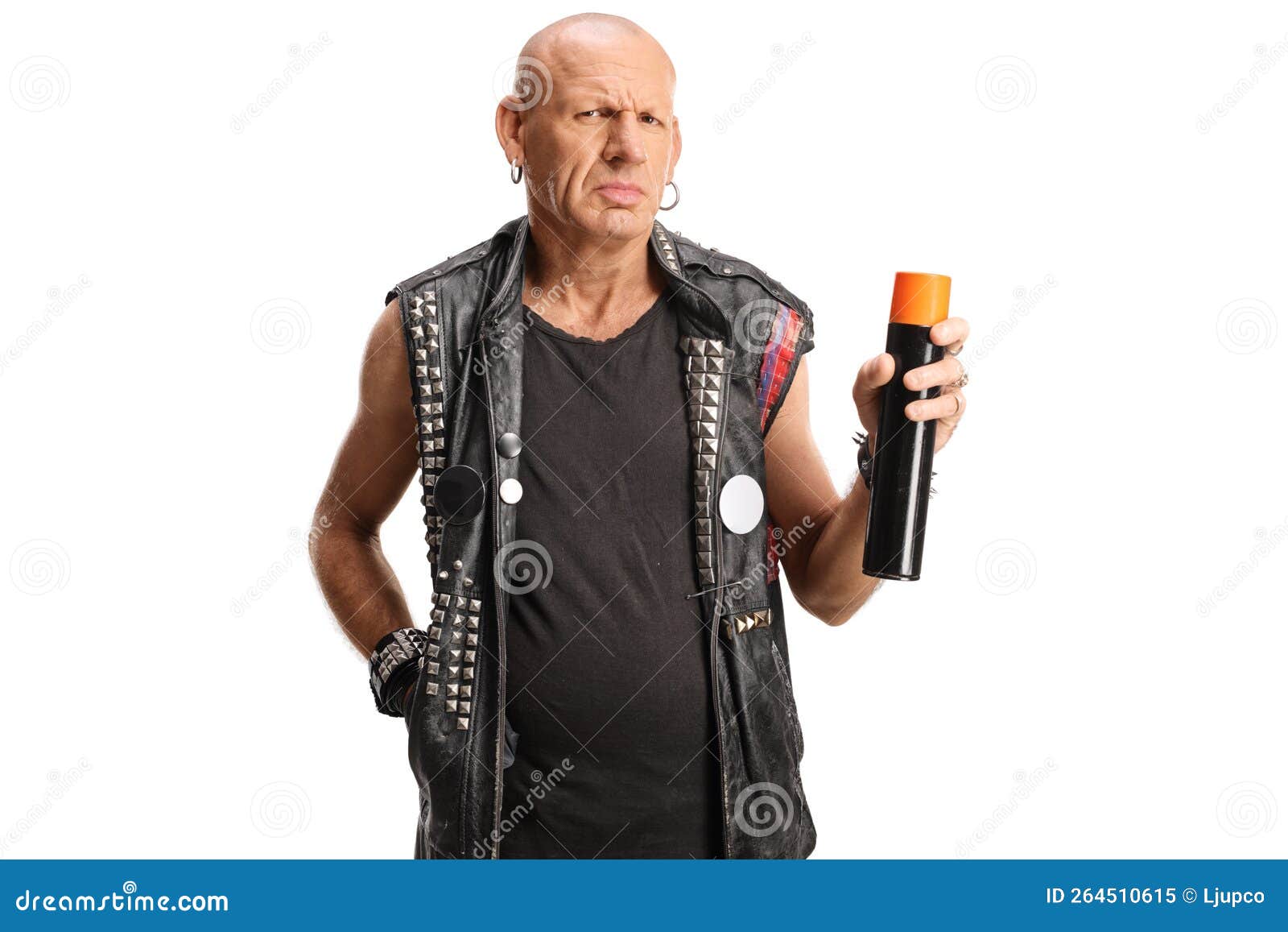 Grumpy Punk Holding a Spray Can Stock Image - Image of bald, single ...