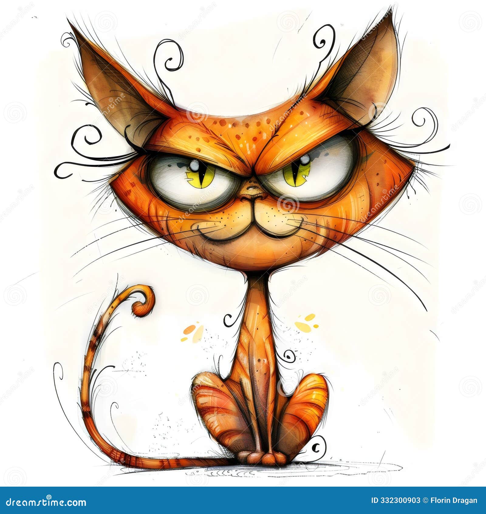 Grumpy Red Cat Cartoon Character Stock Illustration - Illustration of ...