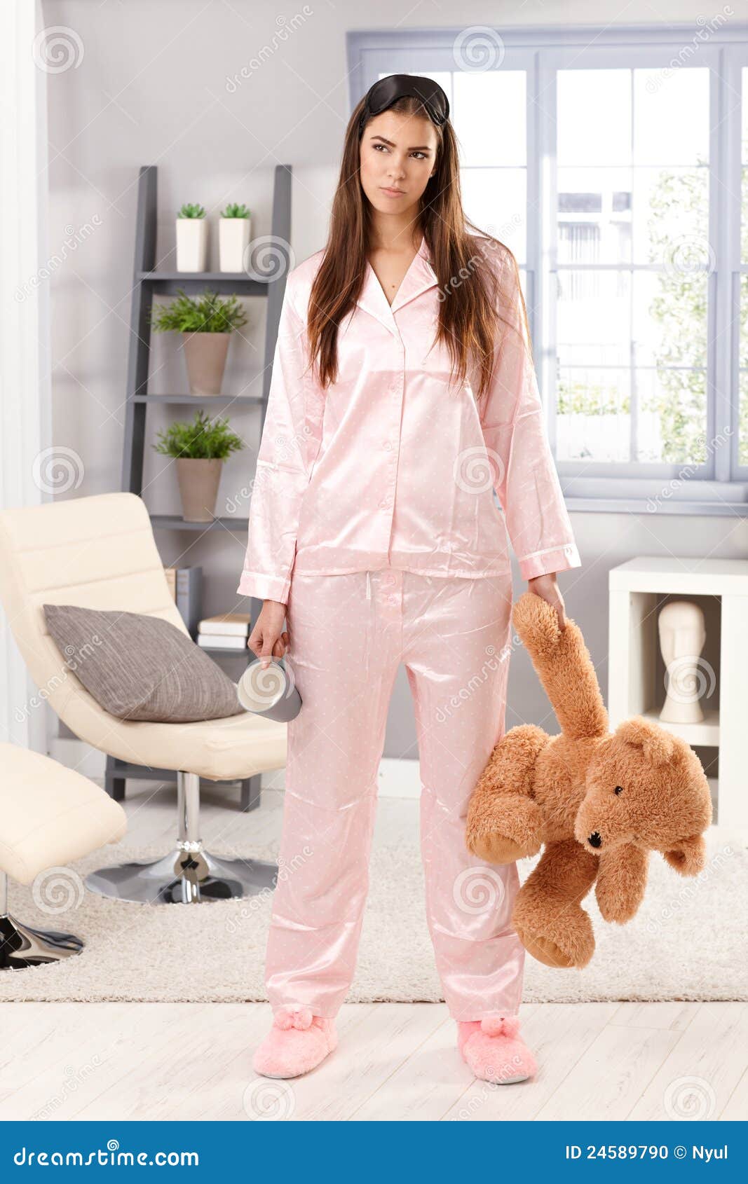 Grumpy Sleepy Woman with Coffee Mug Stock Photo - Image of domestic ...