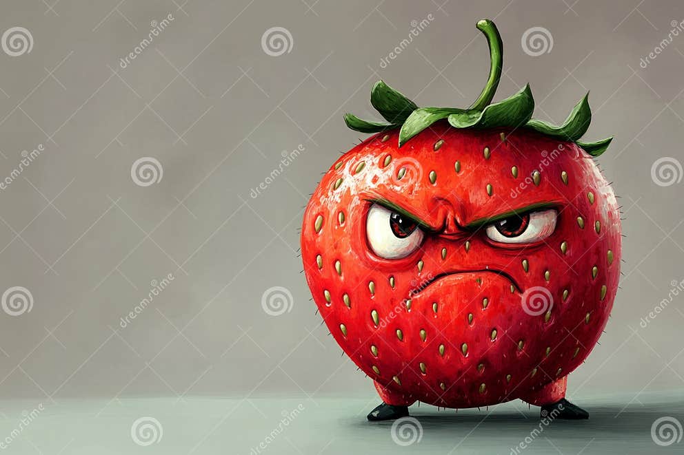 Grumpy Strawberry Character with an Angry Expression Standing on a ...