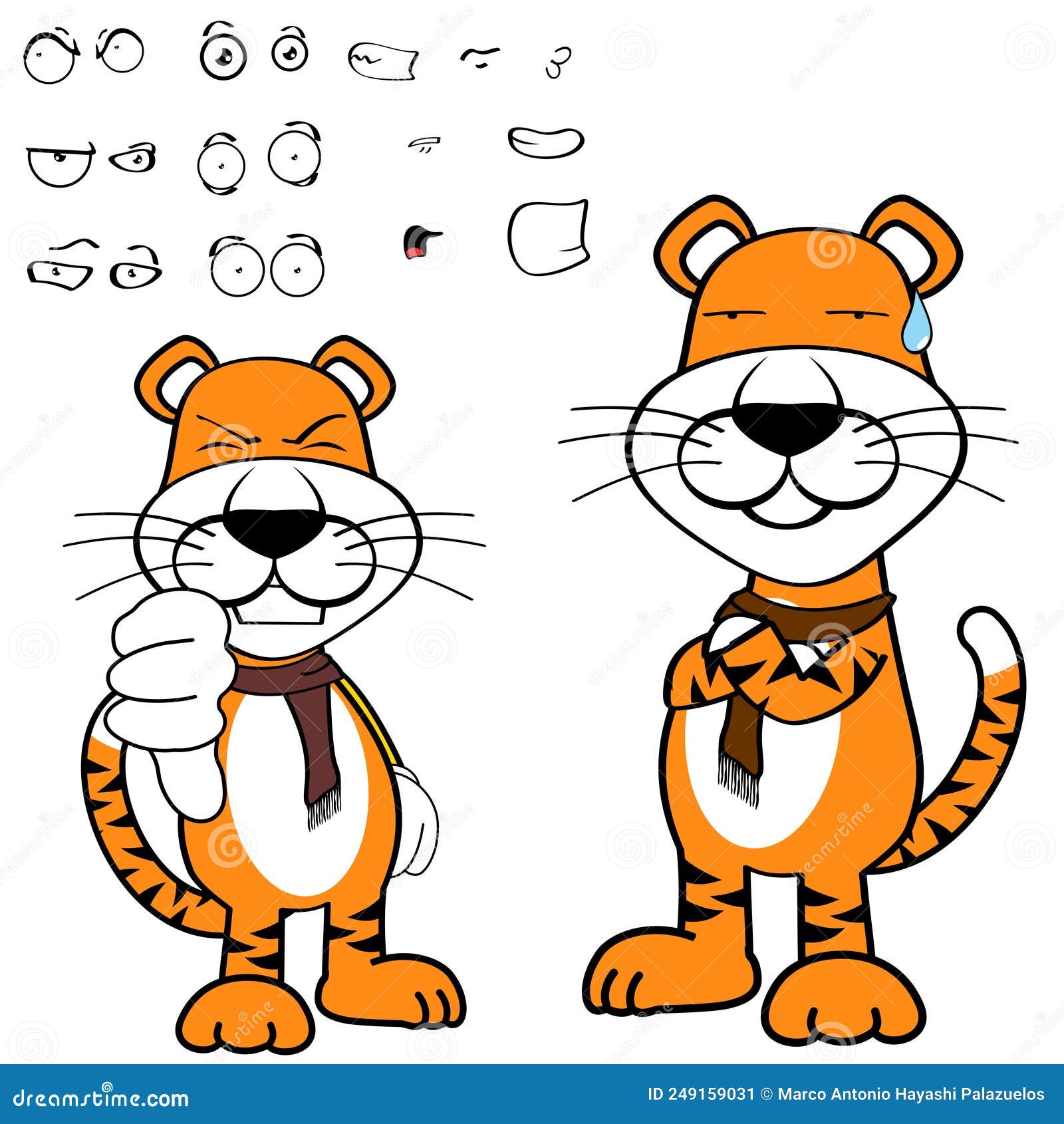Grumpy Tiger Cartoon Kawaii Expressions Pack Stock Vector ...