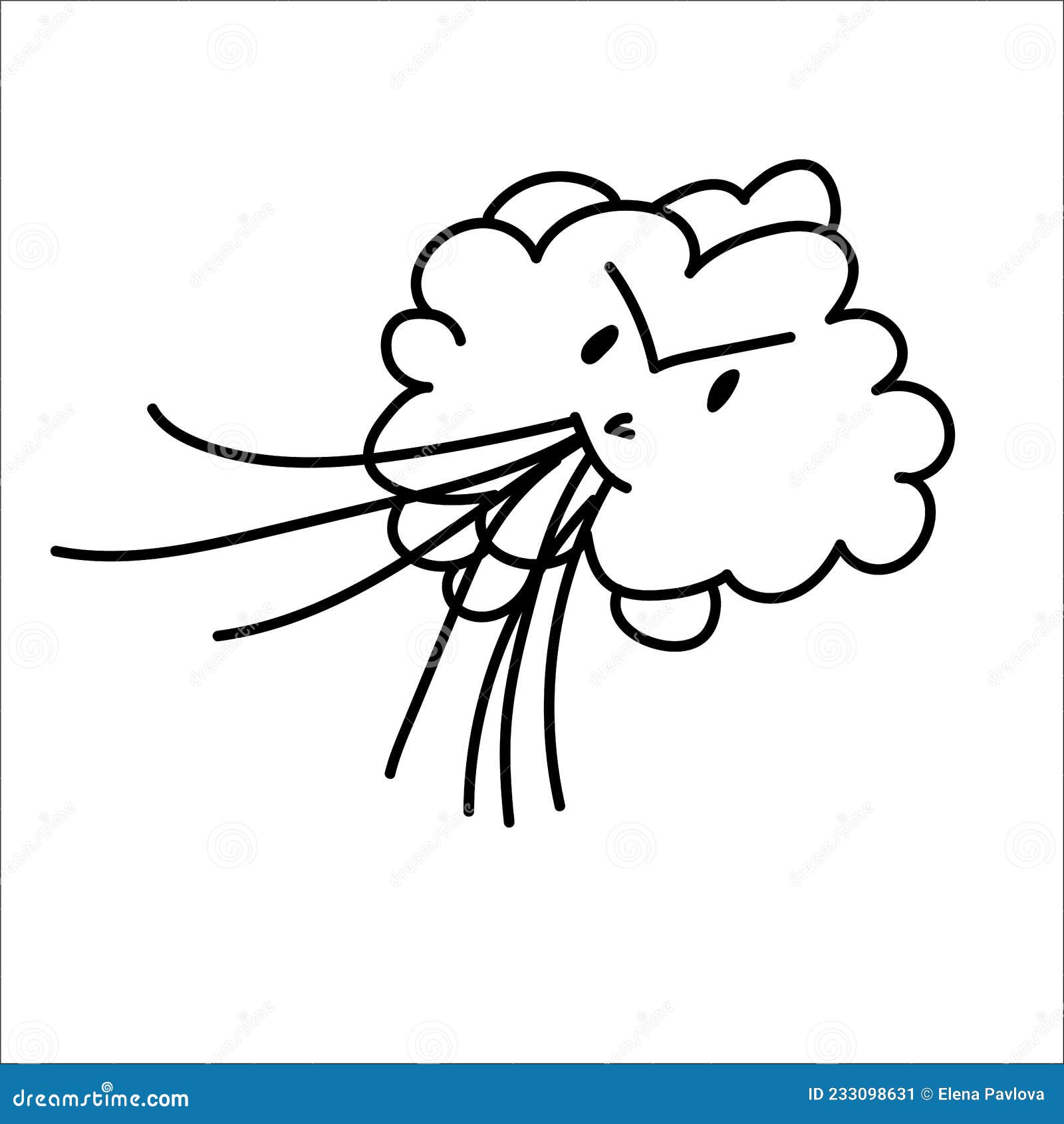Grumpy Windy Cloud Doodle Vector Illustration. Hand Drawing Wind Cloud ...
