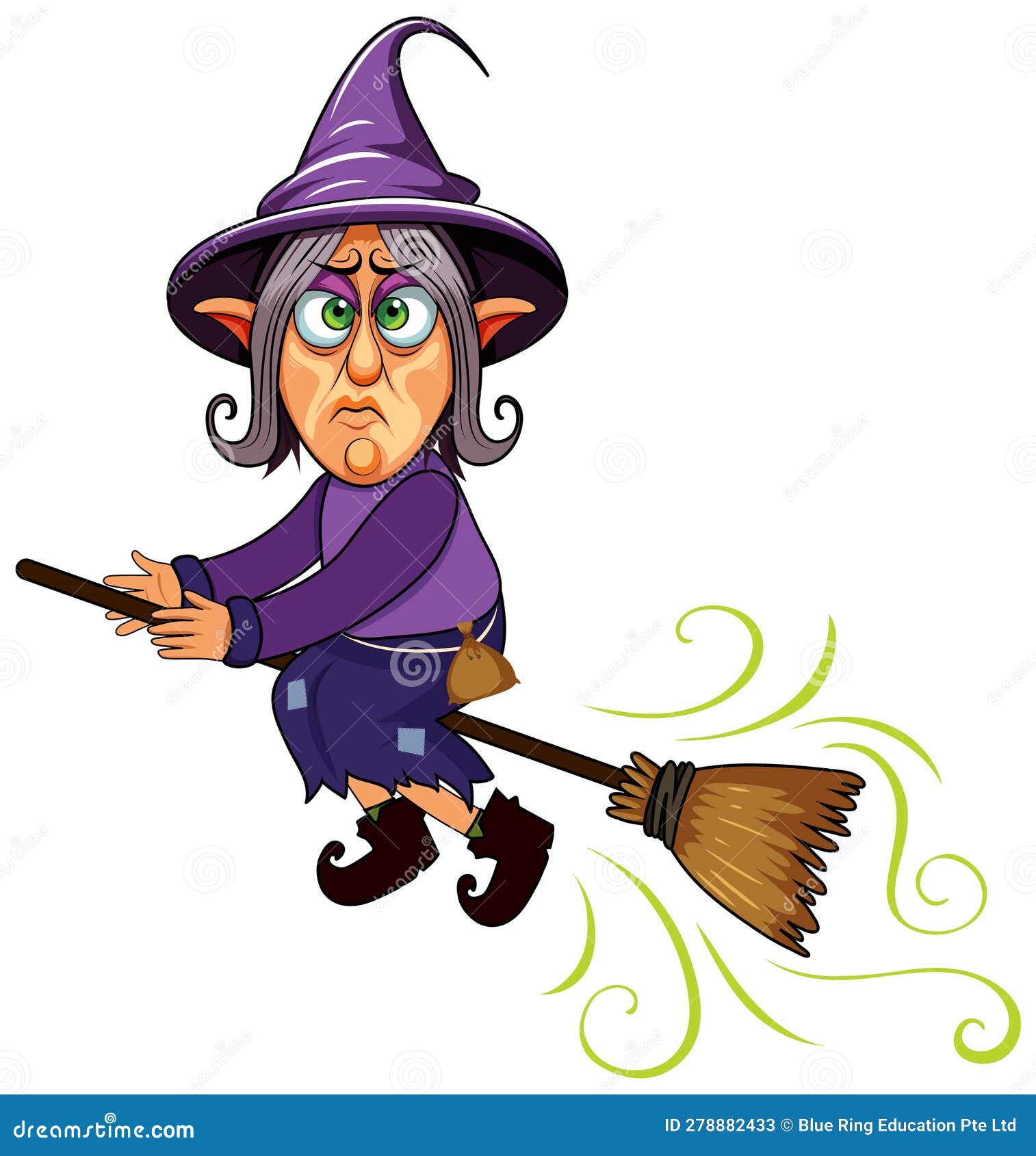 A Grumpy Witch Cartoon Character Riding Broom Stock Vector ...