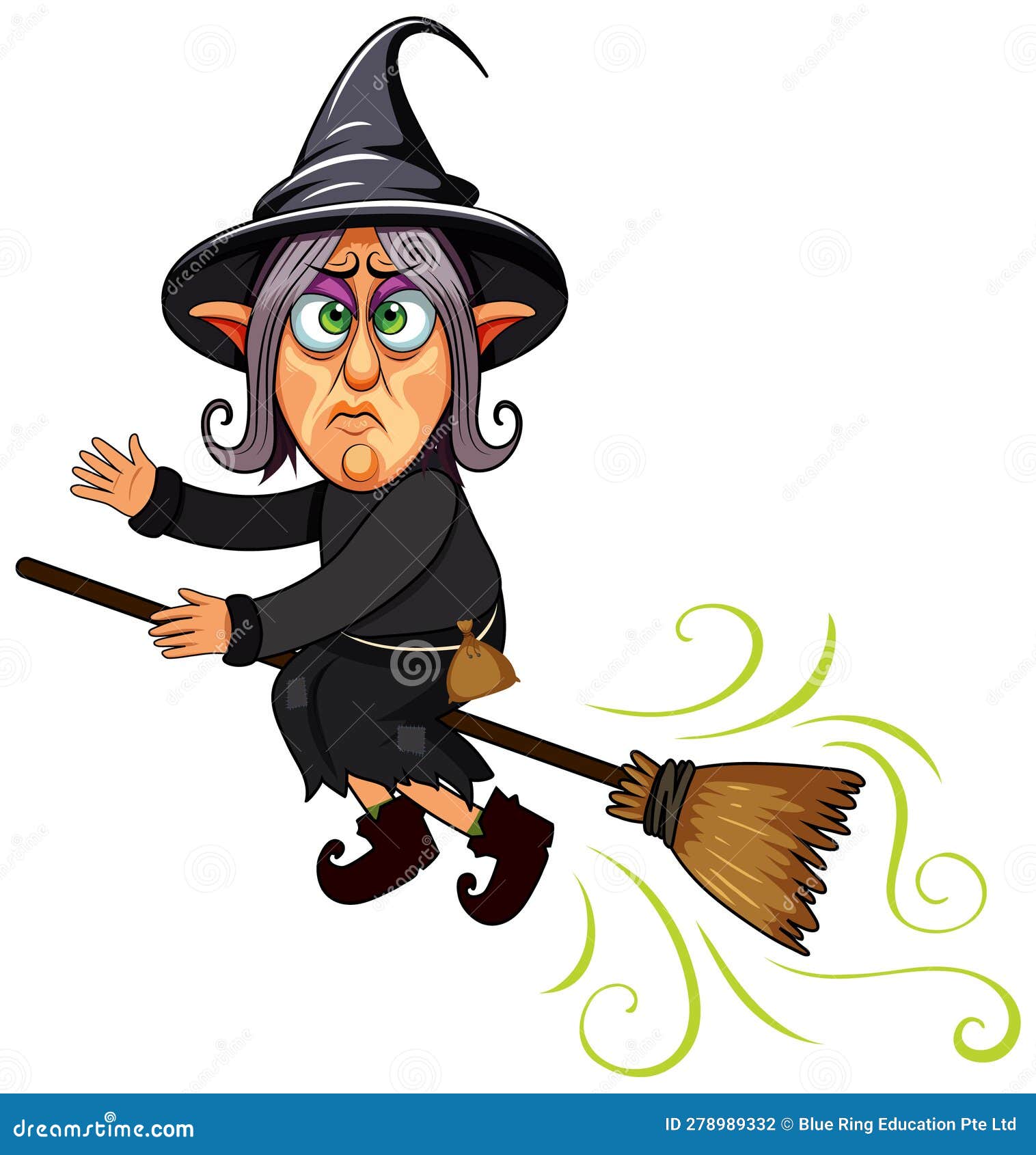A Grumpy Witch Cartoon Character Riding Broom Stock Vector ...