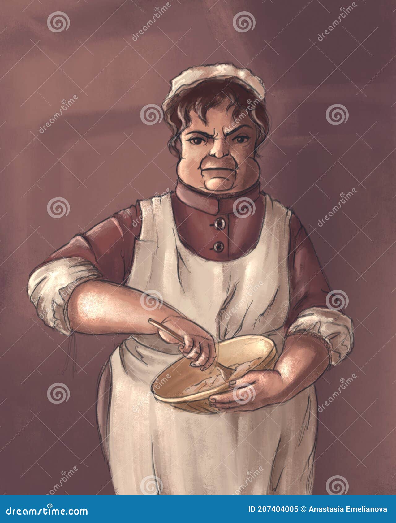 Grumpy Woman Cooking the Dinner Stock Illustration - Illustration of ...