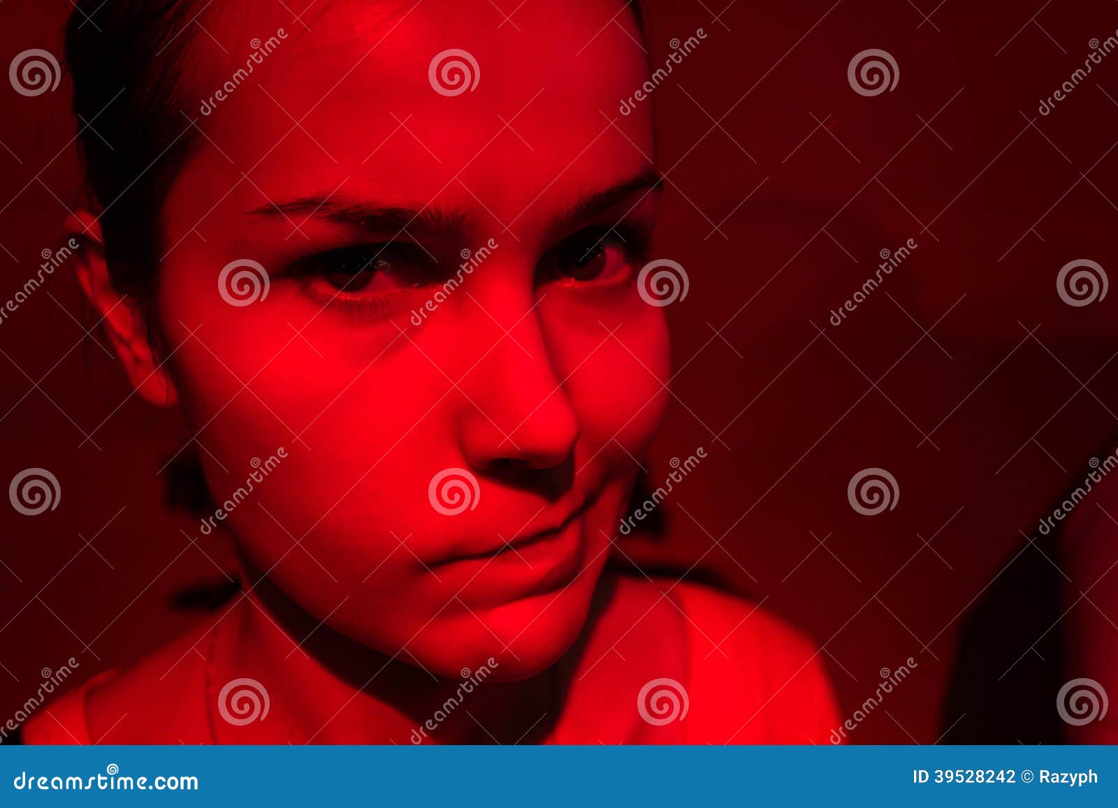 Grumpy Woman Portrait in Red Light Stock Photo - Image of displeased ...