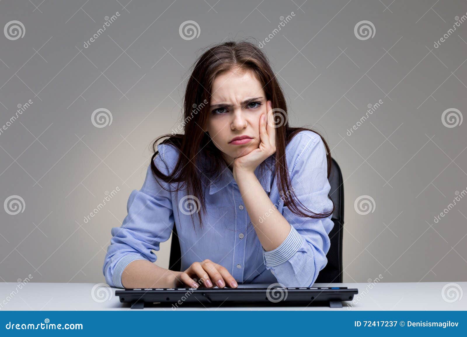 Grumpy Woman Using Keyboard Stock Image - Image of brunette, grumpy ...
