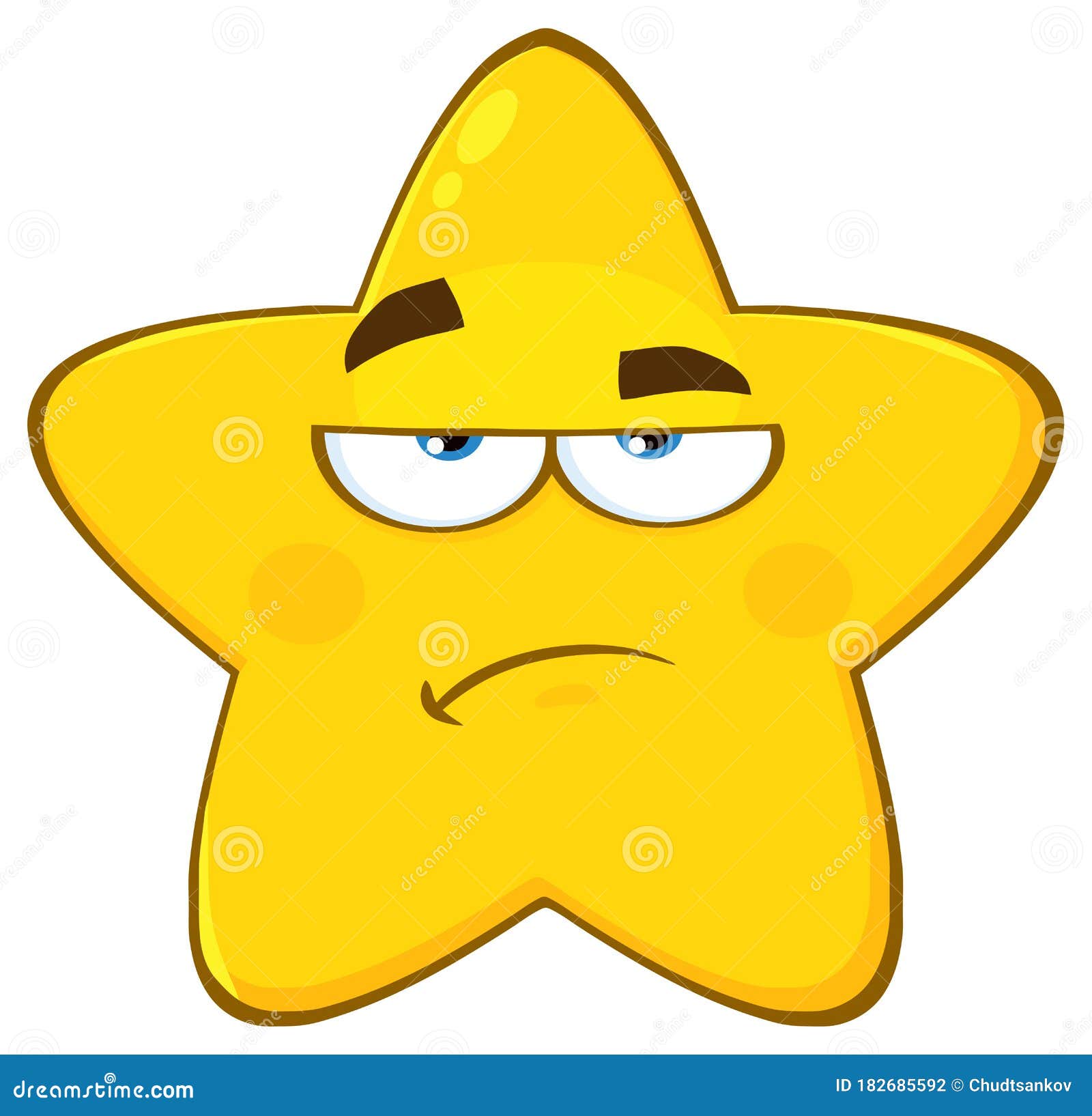 Grumpy Yellow Star Cartoon Emoji Face Character with Sadness Expression ...