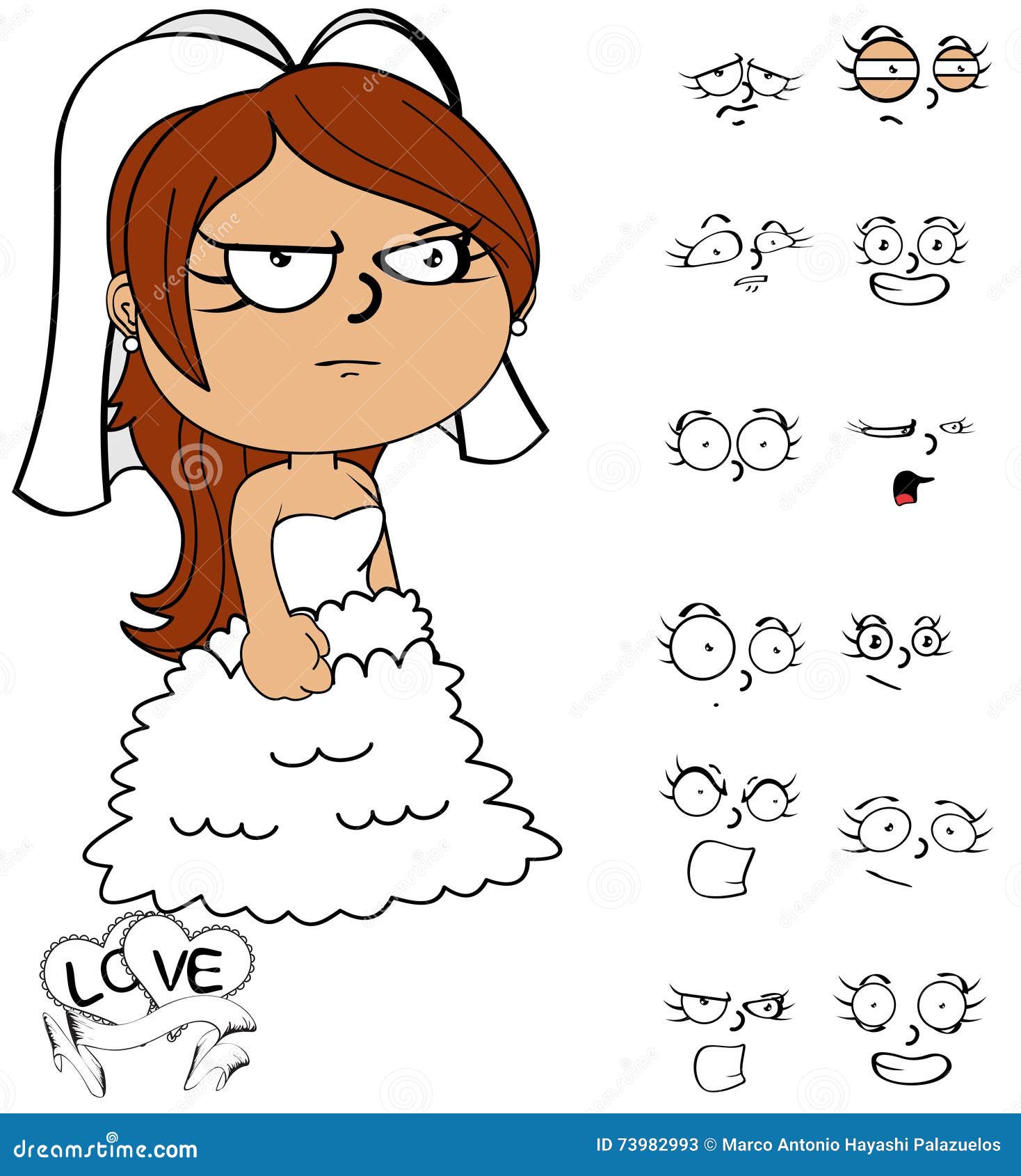 Grumpy Young Bride Cartoon Expressions Set Stock Vector - Illustration ...