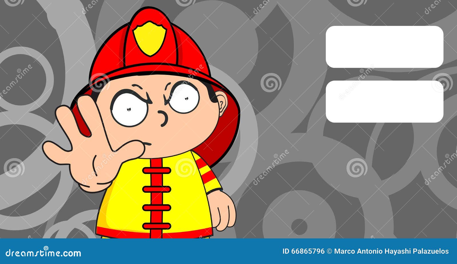 Grumpy Young Firefighter Kid Cartoon Background Vector Illustration ...
