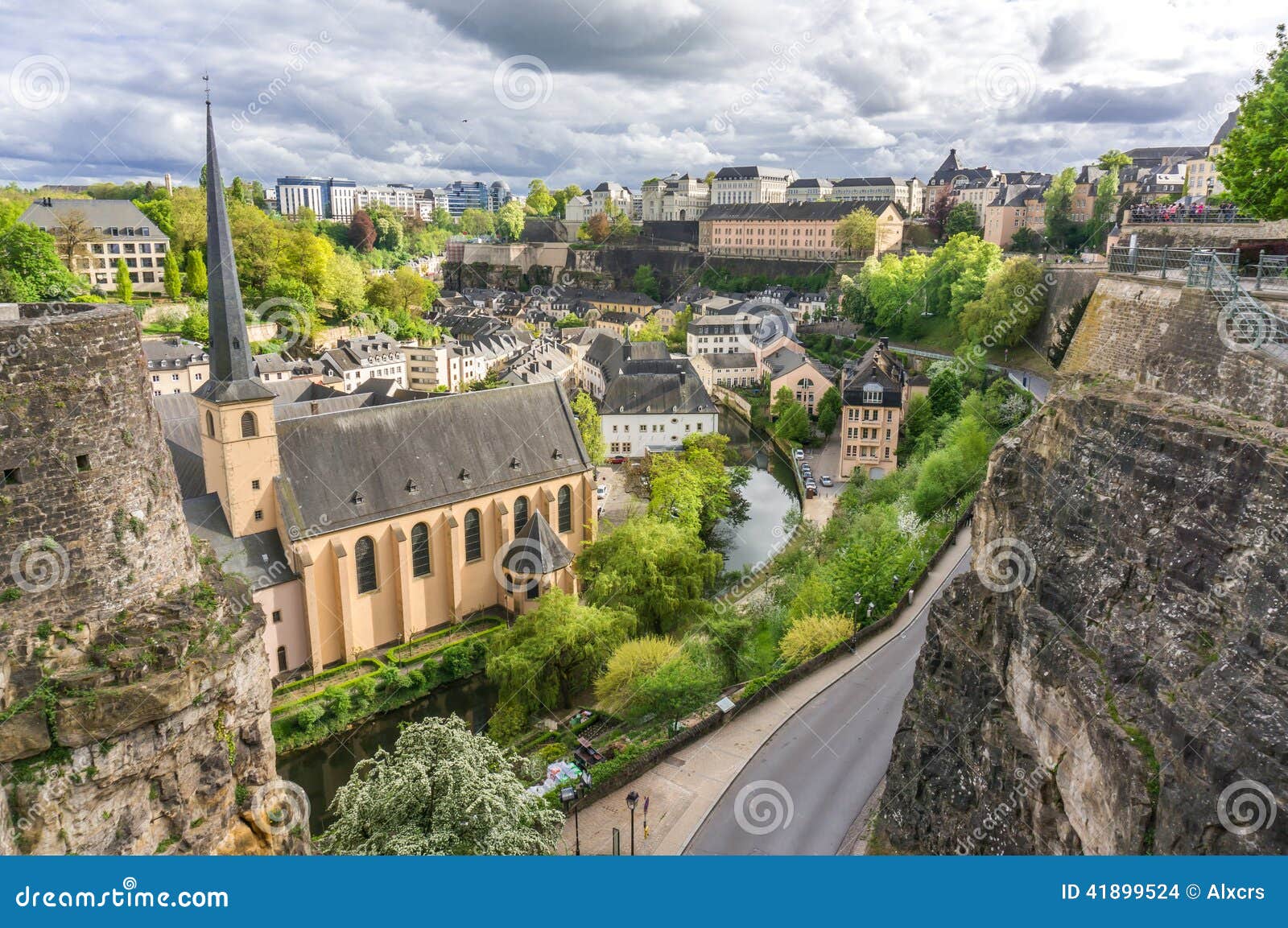 Grund Downtown Luxembourg City, Houses And Trees Along Alzette River ...