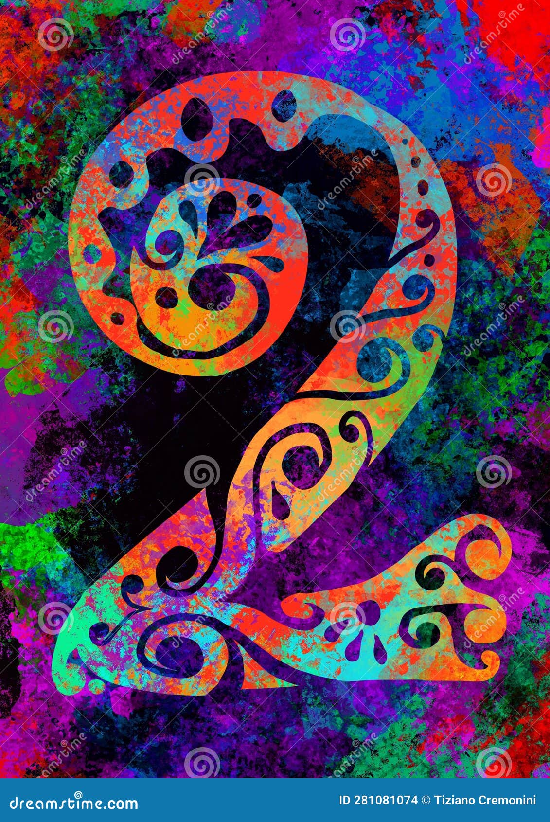 Set of Digital Hand-painted Multicolored Numbers, with Floral ...